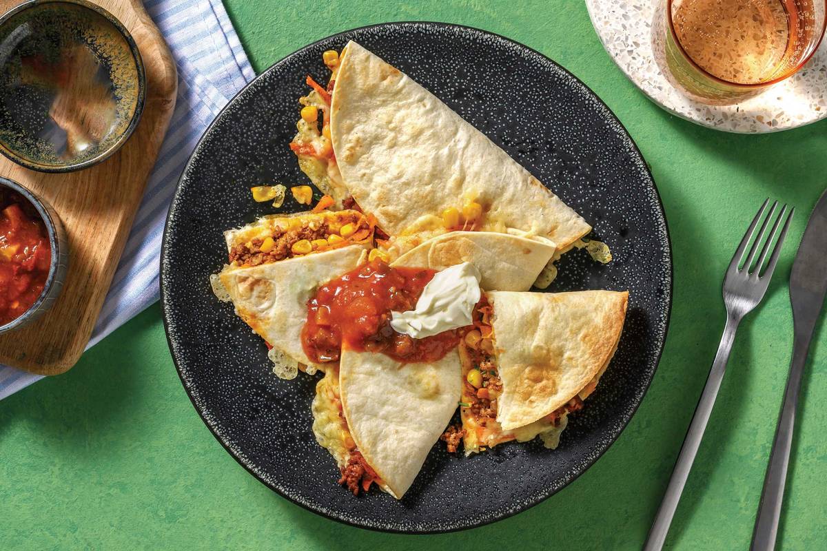 Baked Plant-Based Mince & Corn Quesadillas Recipe | HelloFresh