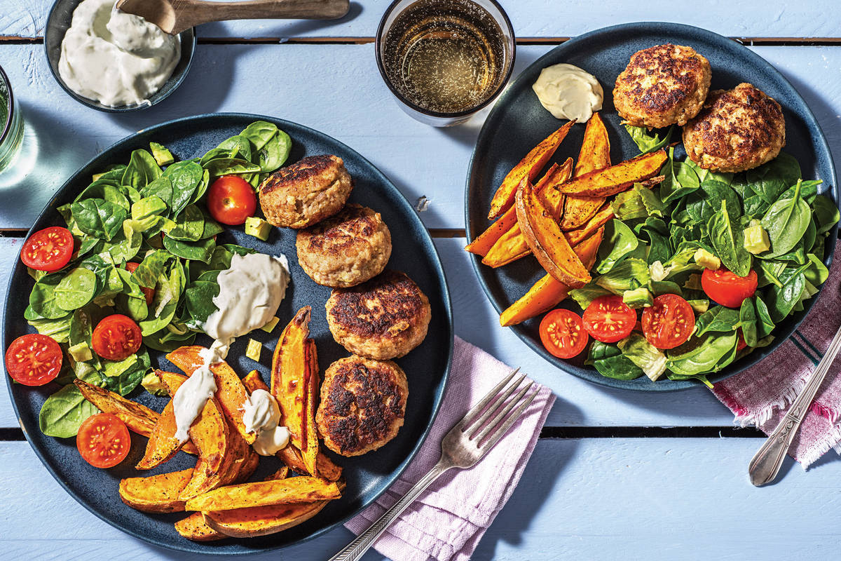 Pork & Apple Rissoles with Sweet Potato Wedges Recipe | HelloFresh
