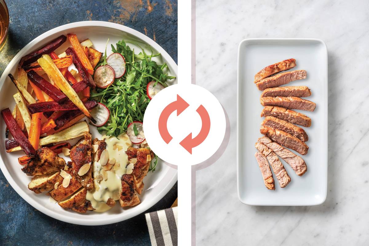 Spiced Pork & Rainbow Veggie Fries Recipe | HelloFresh