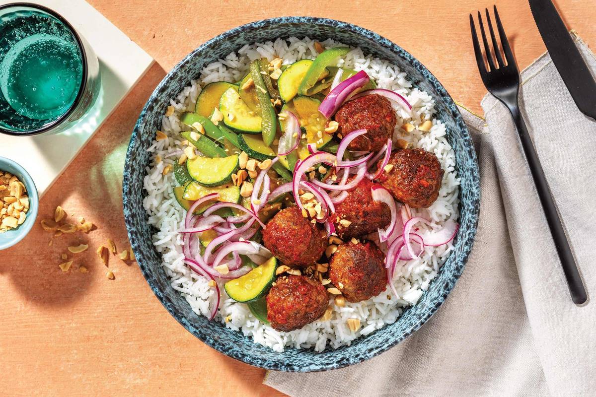 Sichuan-Glazed Beef Meatball Bun Cha Bowl Recipe | HelloFresh