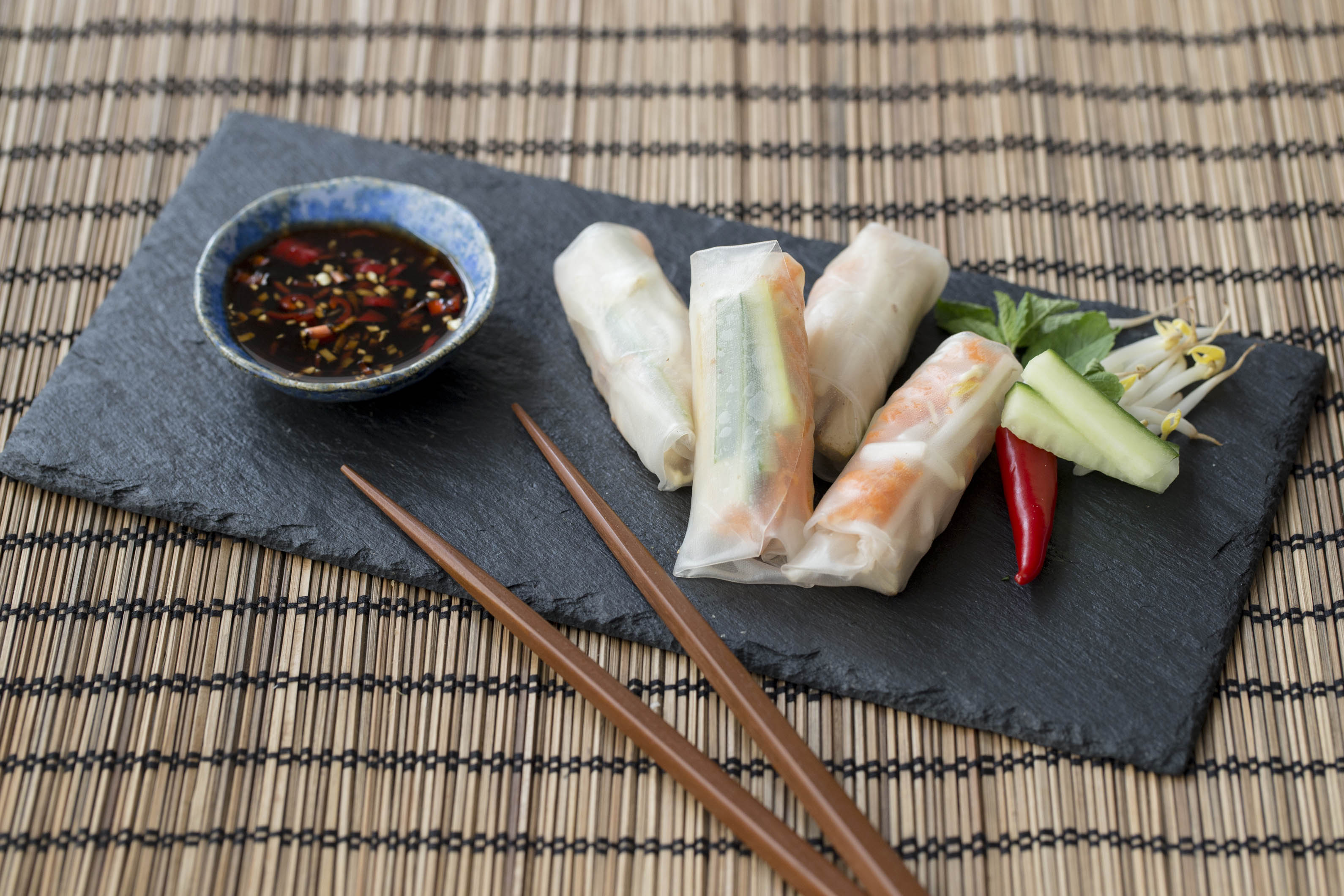 Tofu Rice Paper Rolls with Chilli Soy Dressing Recipe | HelloFresh