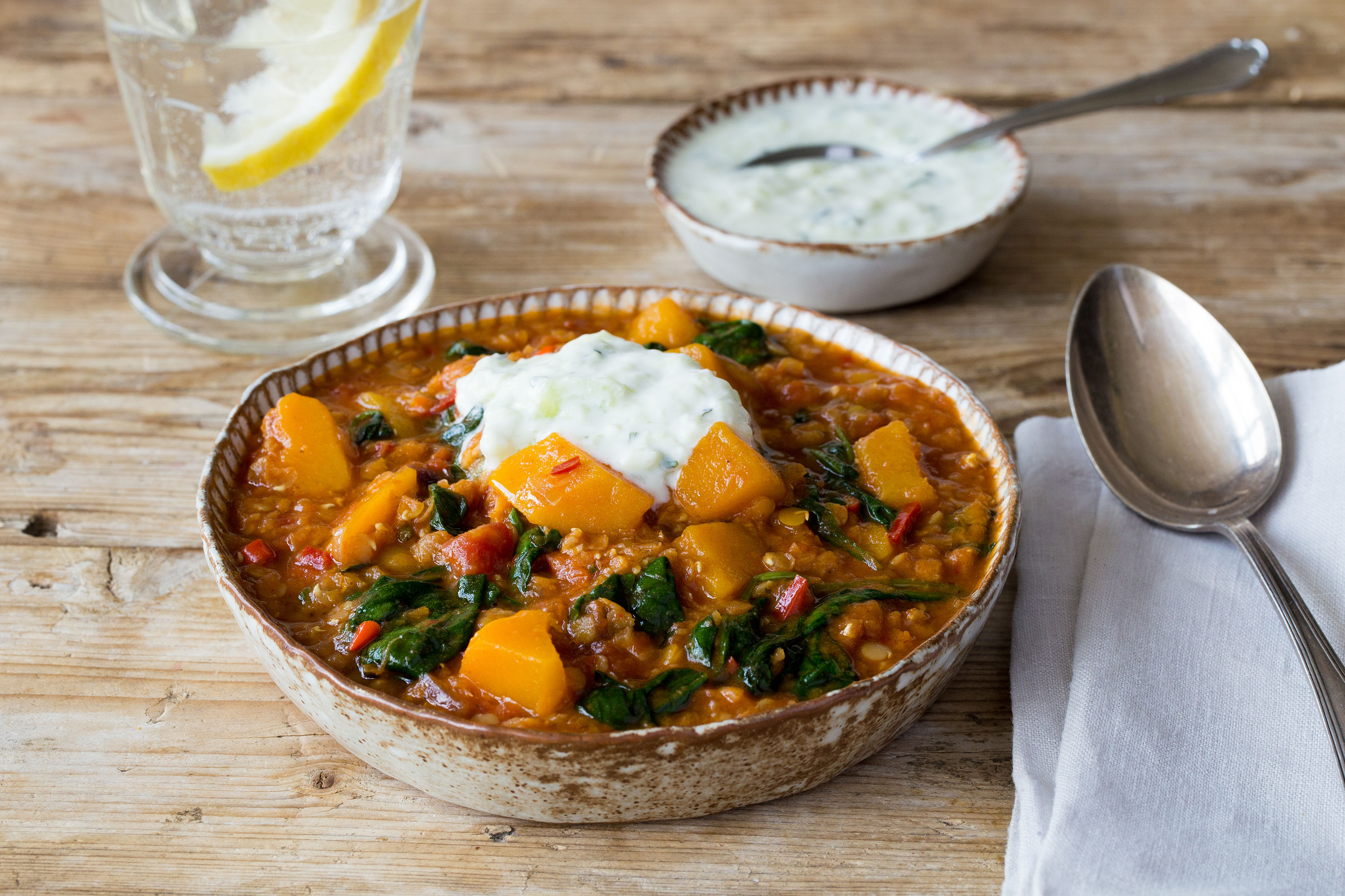 Pumpkin & Spinach Dhal with Cucumber Raita Recipe | HelloFresh