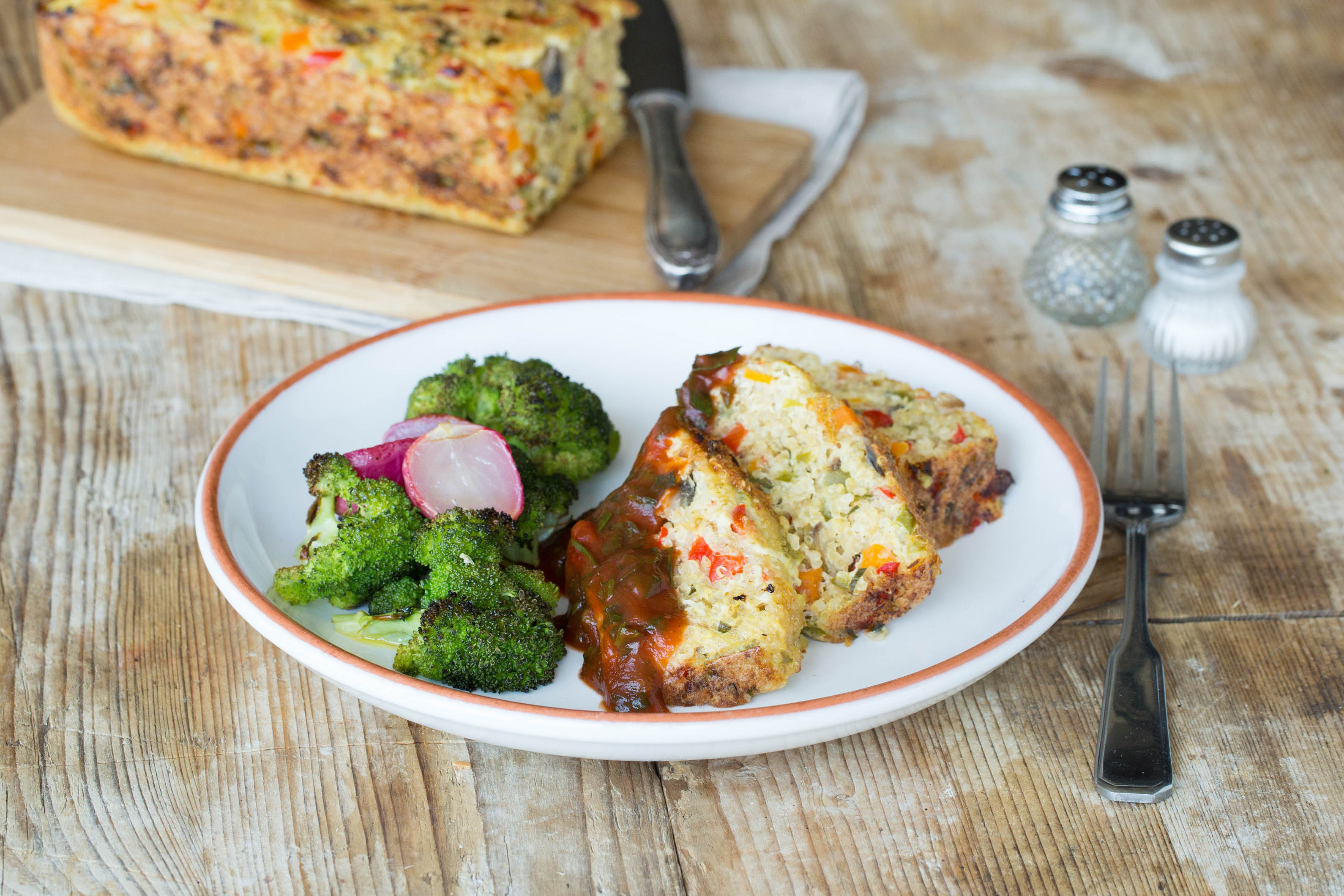 Quinoa Veggie Loaf with Roasted Radishes and Crispy Broccoli Recipe | HelloFresh