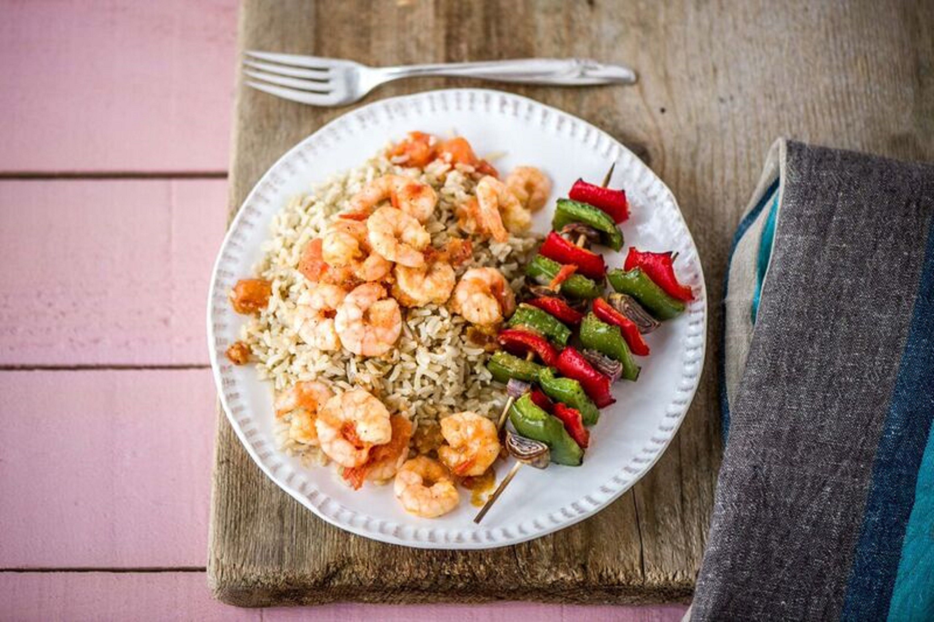 Garlic-Butter Shrimp with Tomato, Brown Rice, and Caramelized Veggie ...