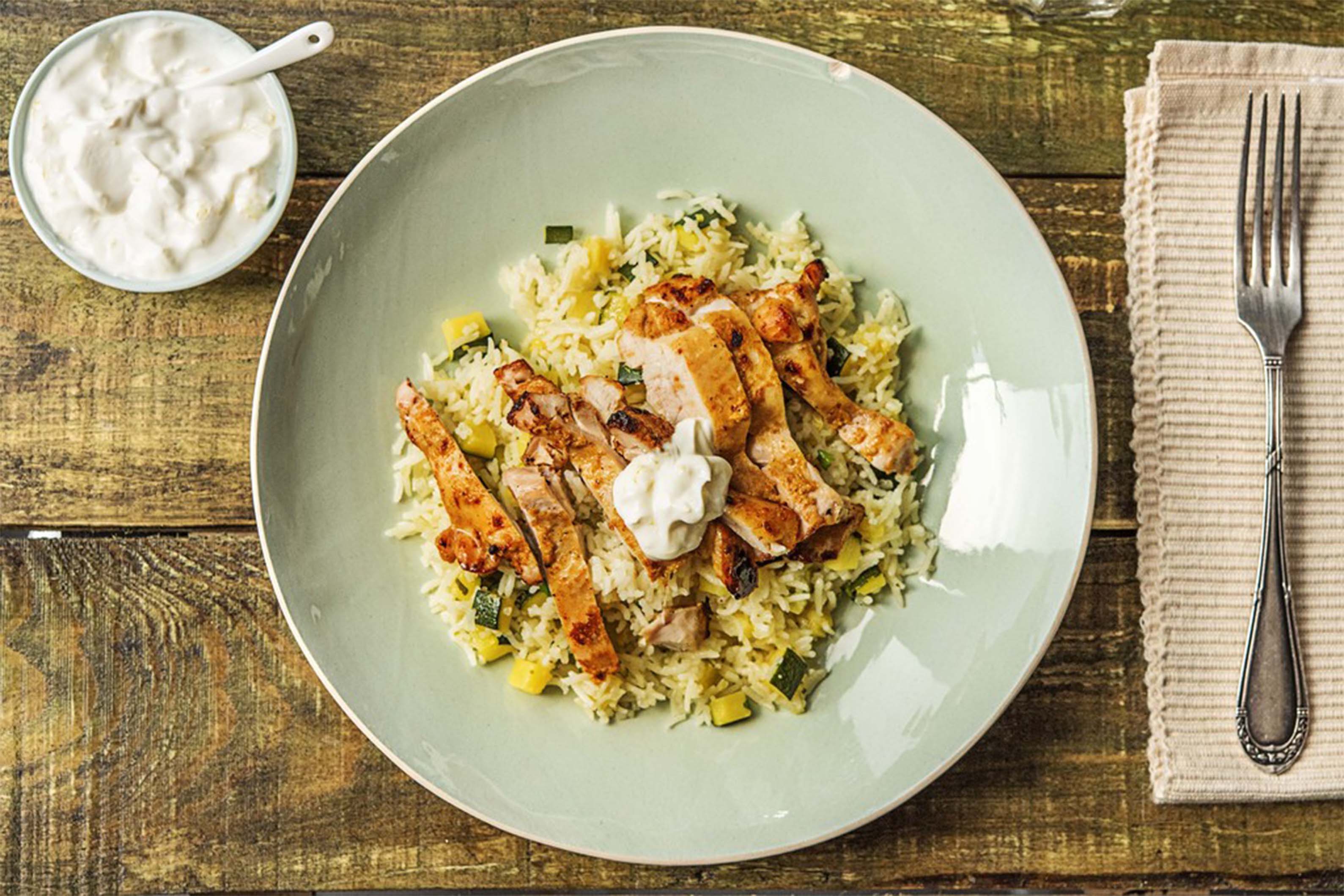 Chicken with Courgette Rice & Yoghurt Recipe | HelloFresh