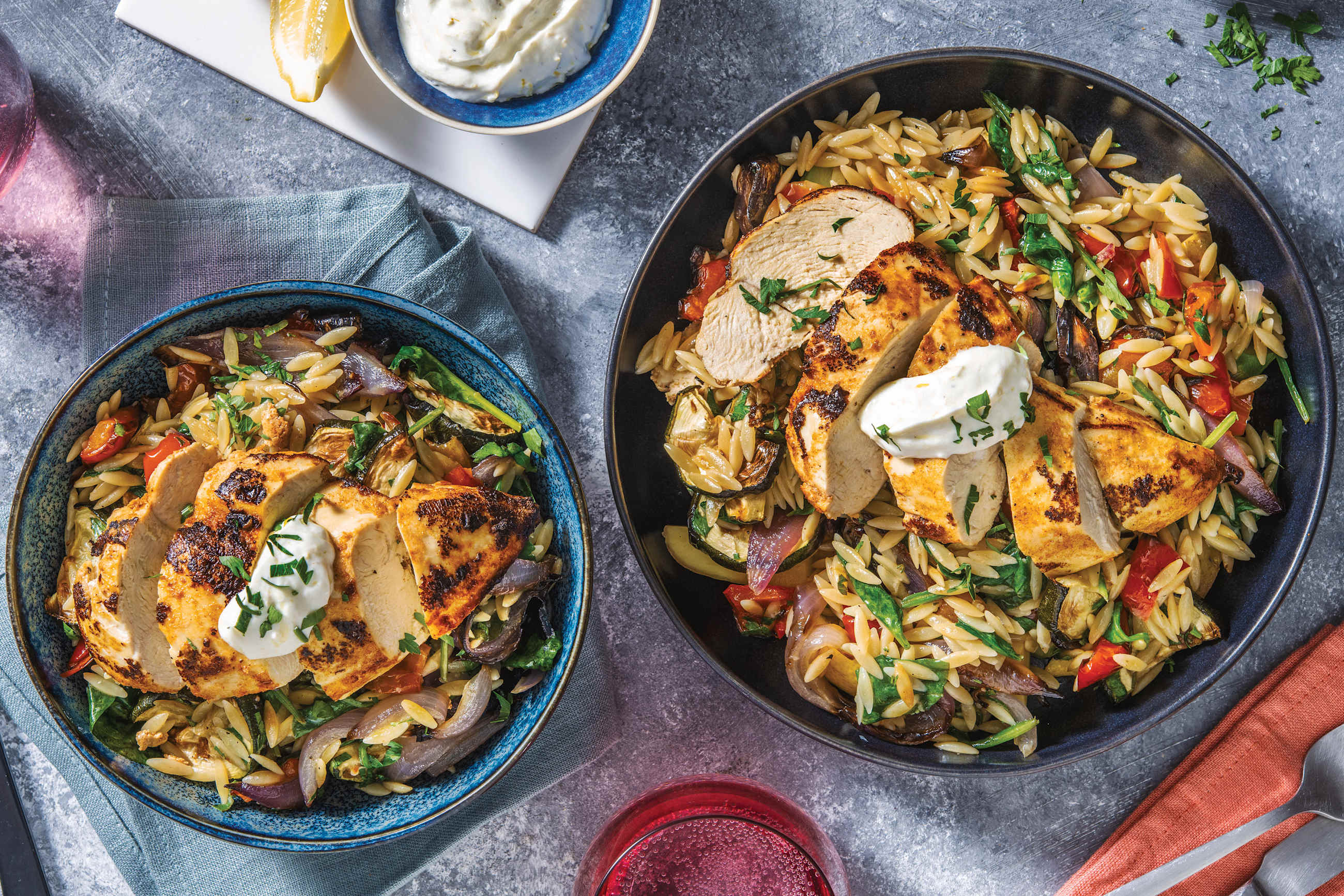 Ras El Hanout Yoghurt Chicken & Veggie Risoni Recipe | HelloFresh