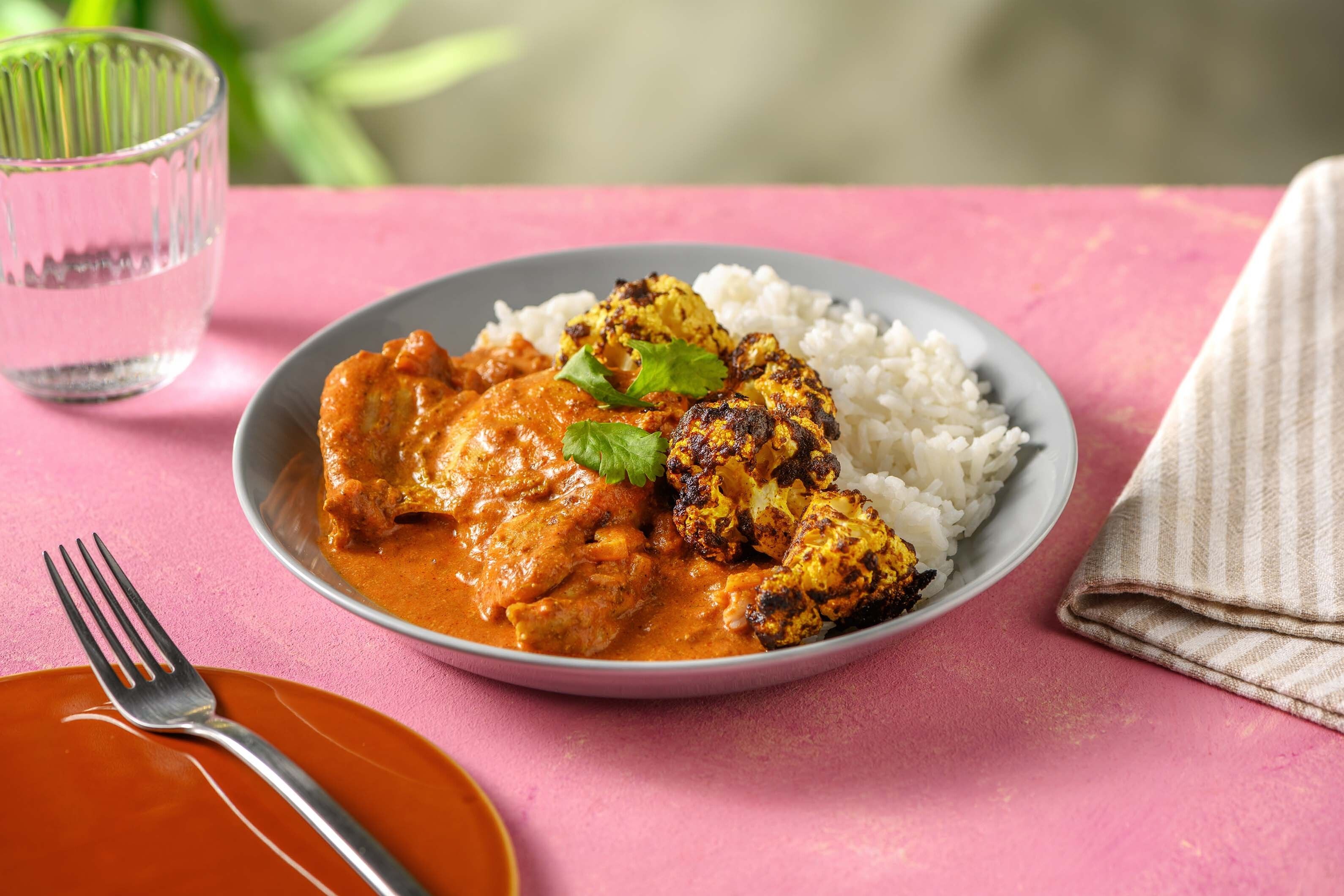 "Butter chicken" à l'indienne avec du chou-fleur rôti et du riz Recette ...
