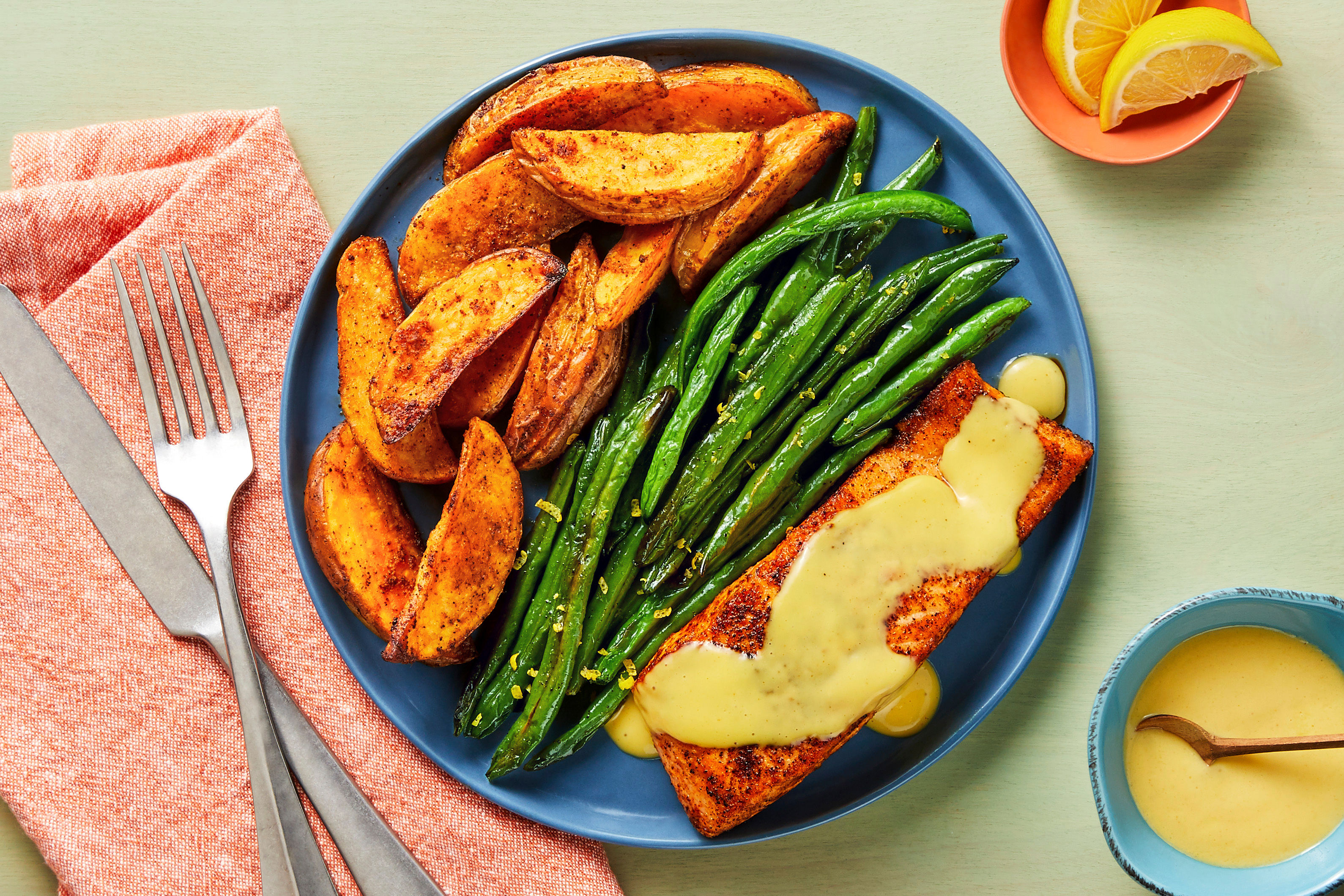 [SIDE VEG DOUBLE GREEN BEANS] Honey Dijon Salmon with Roasted Potato ...