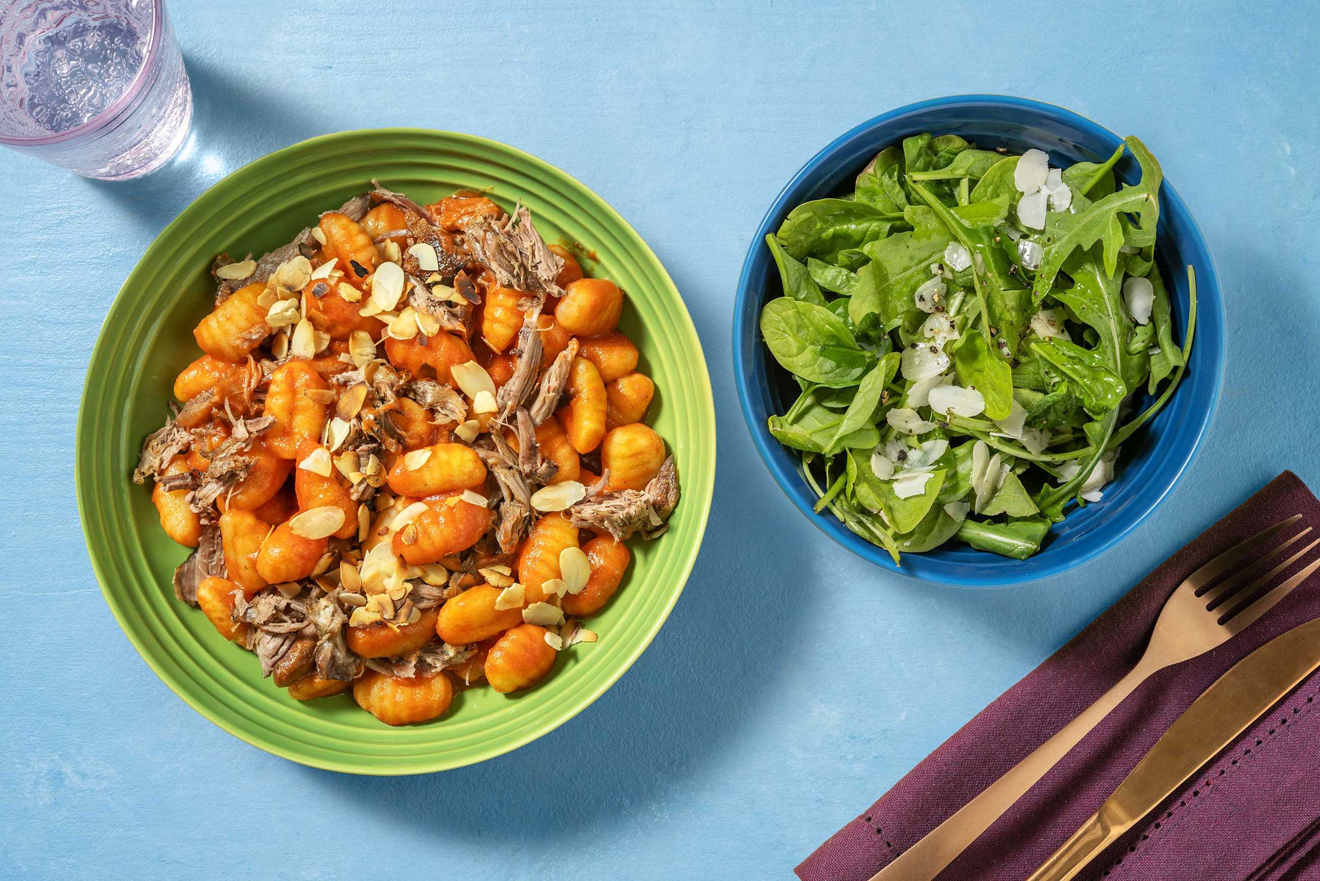 Roast Beef Brisket Ragu Gnocchi with Parmesan Cheese & Rocket Salad ...
