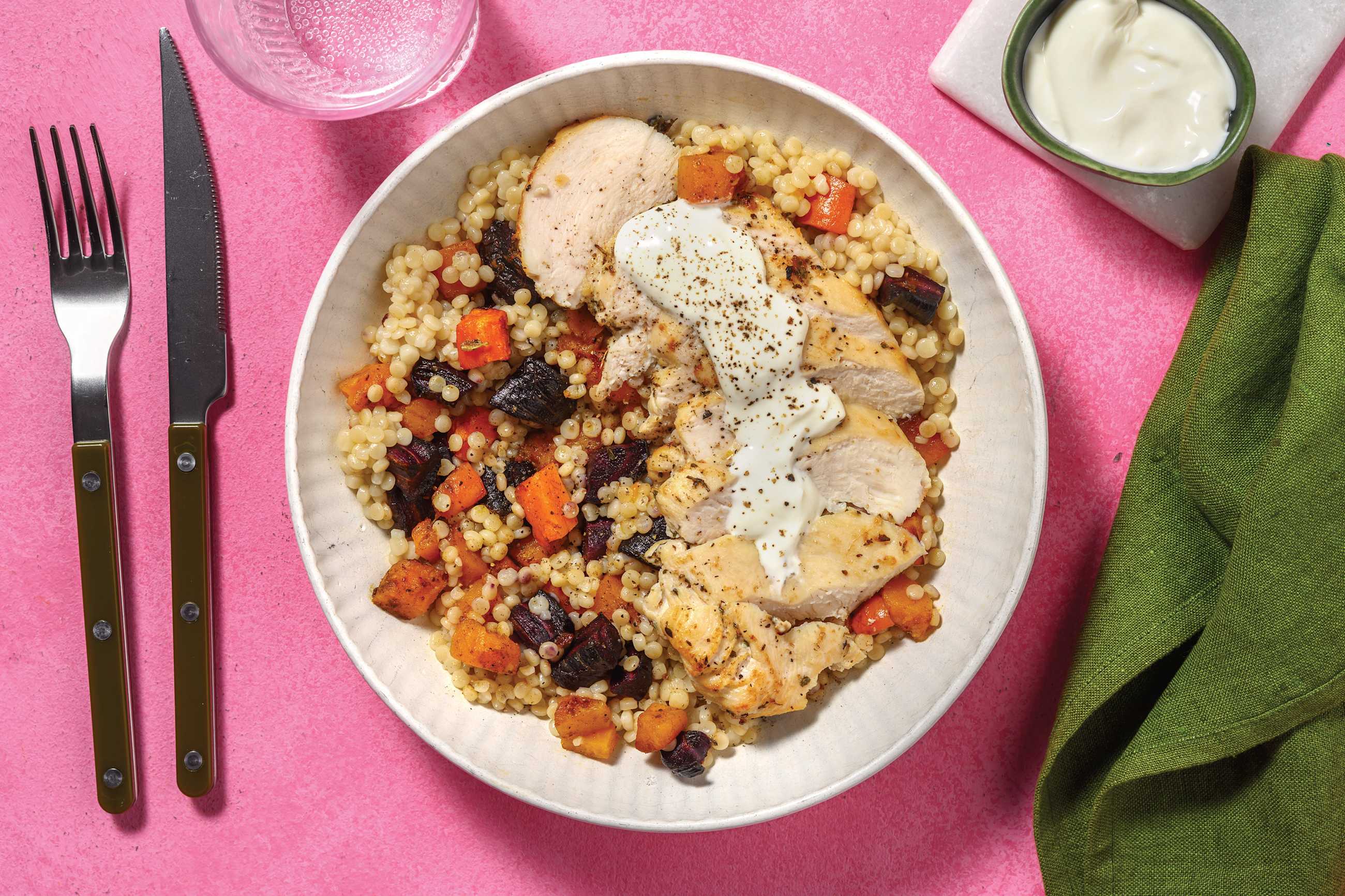 Herby Chicken & Roast Veggie Israeli Couscous Recipe | HelloFresh