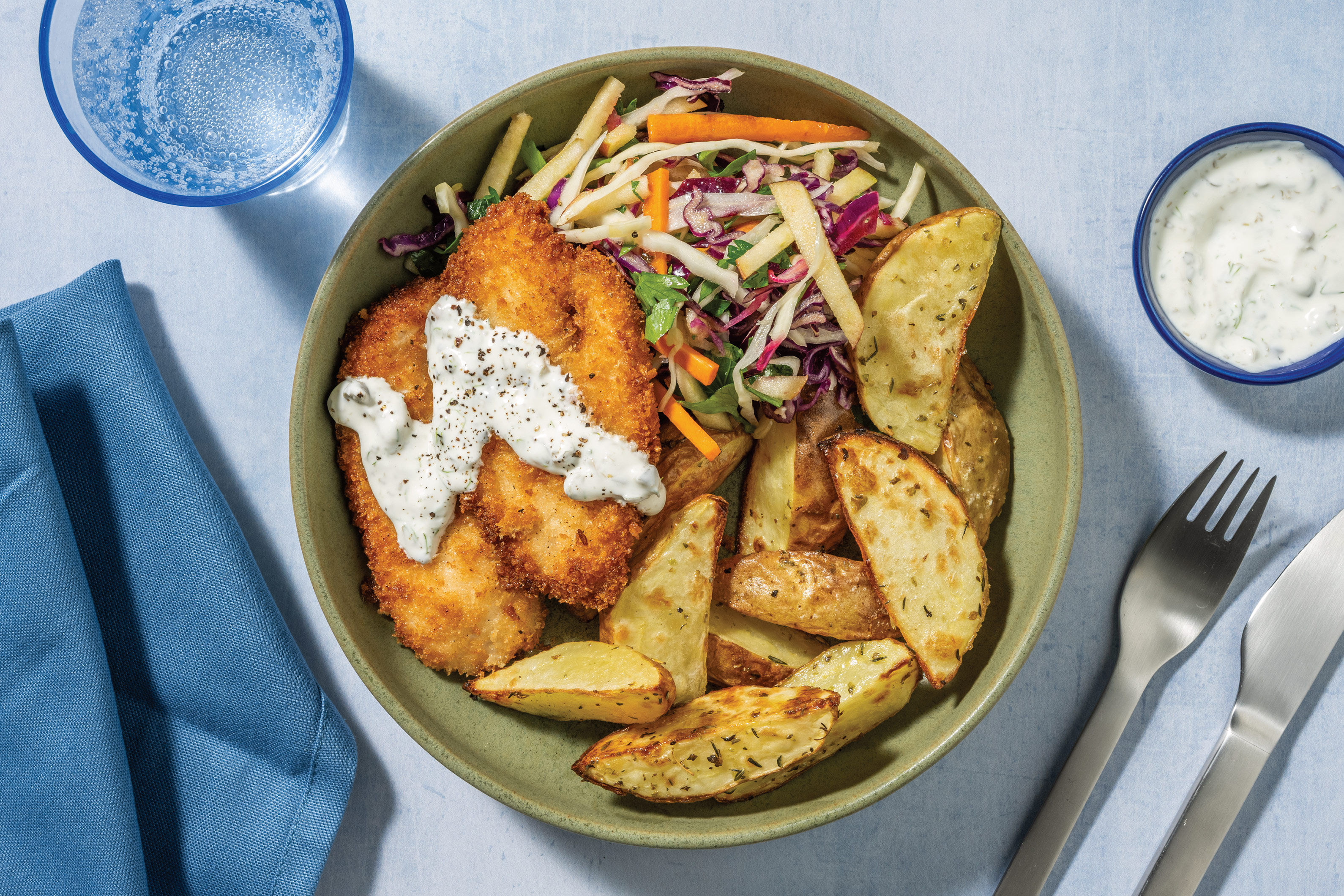 Crumbed Chicken & Garlicky Wedges Recipe | HelloFresh