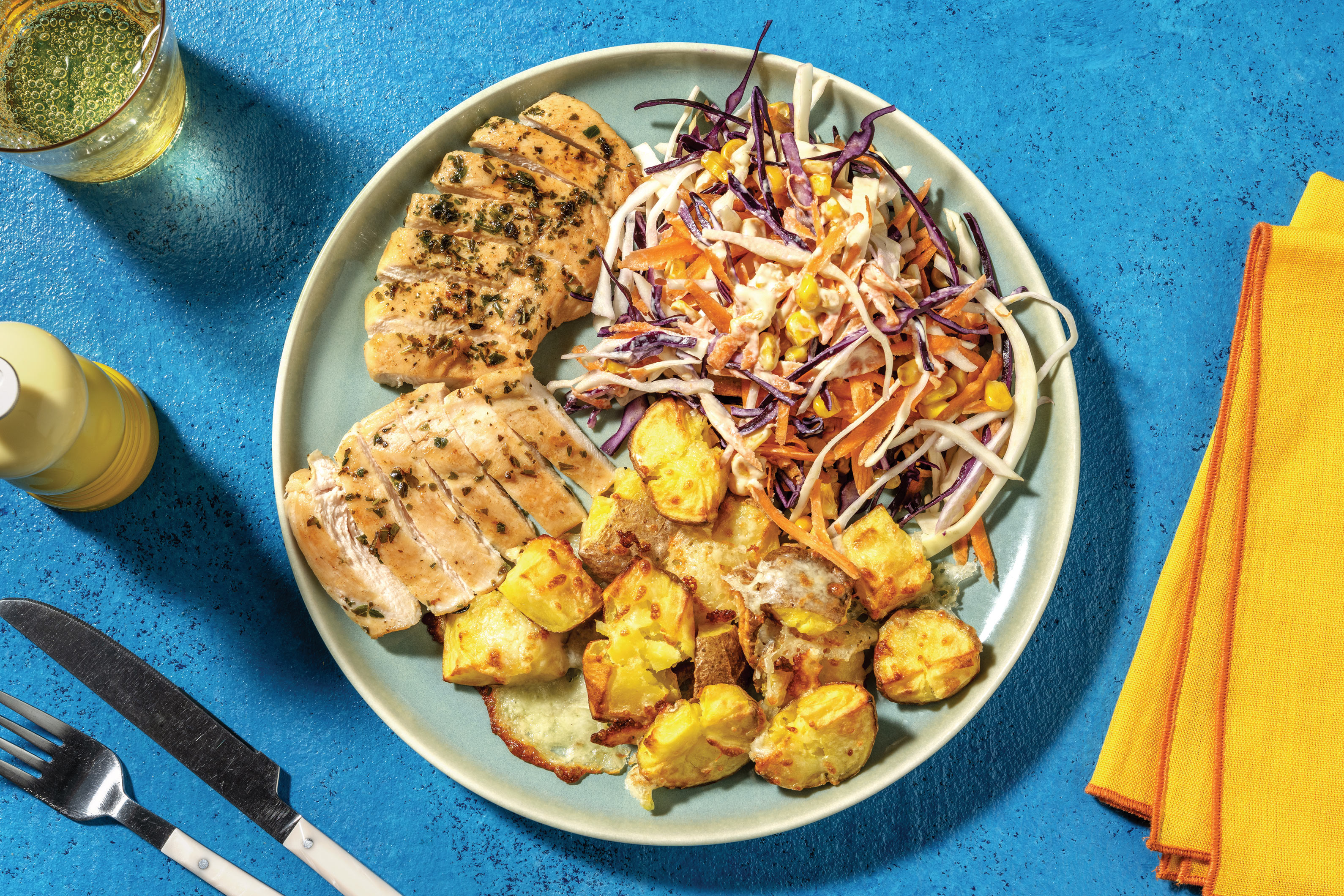 Herby Chicken & Cheesy Crushed Potatoes Recipe | HelloFresh