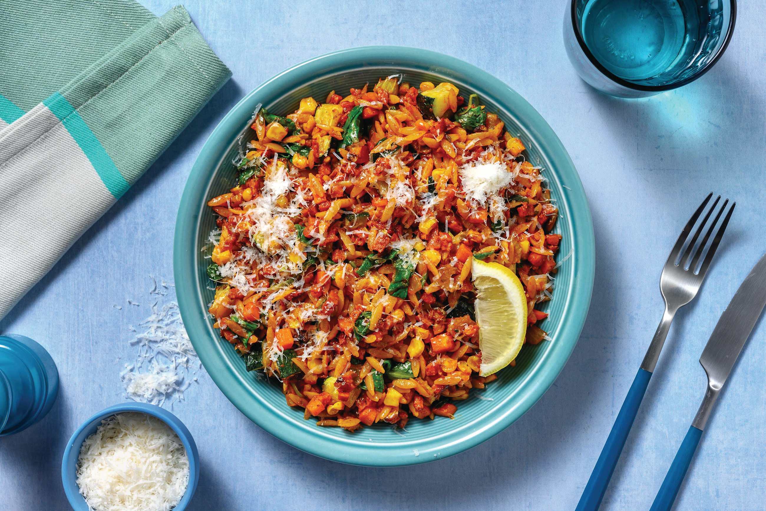 Chorizo, Corn & Courgette Risoni Recipe | HelloFresh