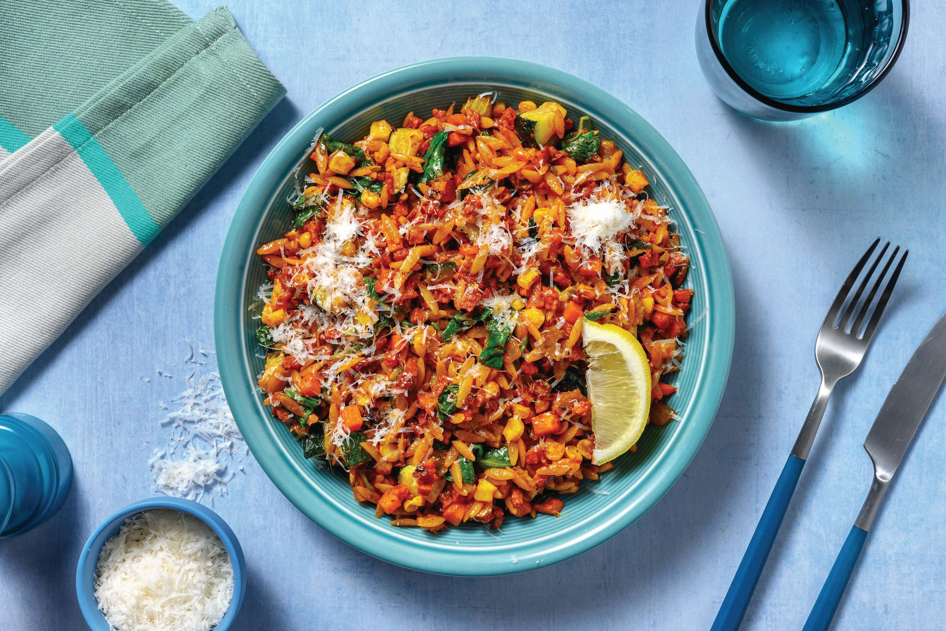 Chorizo, Corn & Courgette Risoni Recipe | HelloFresh