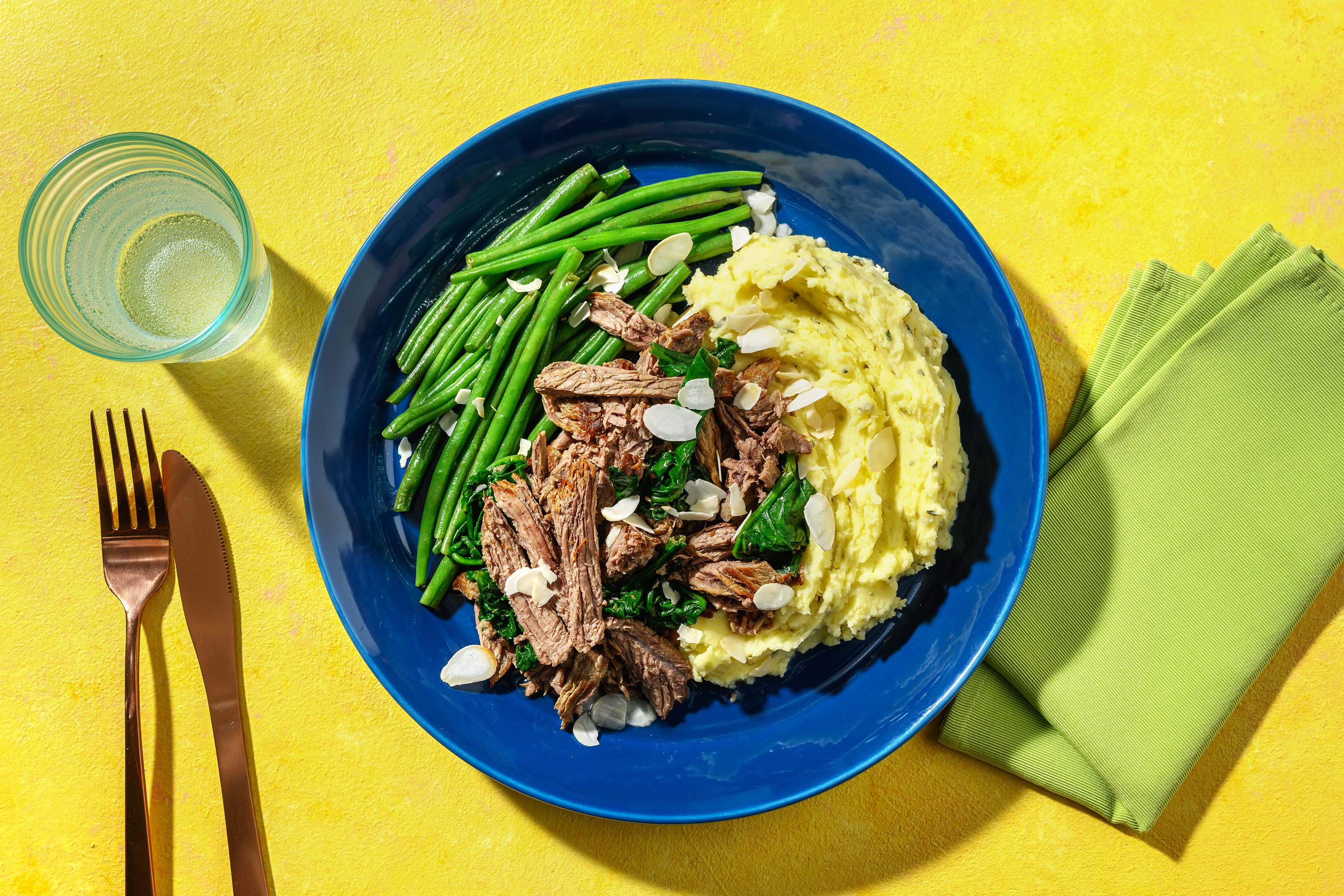 Beef Brisket Ragu & Creamy Herb Mash with Steamed Green Beans & Flaked ...