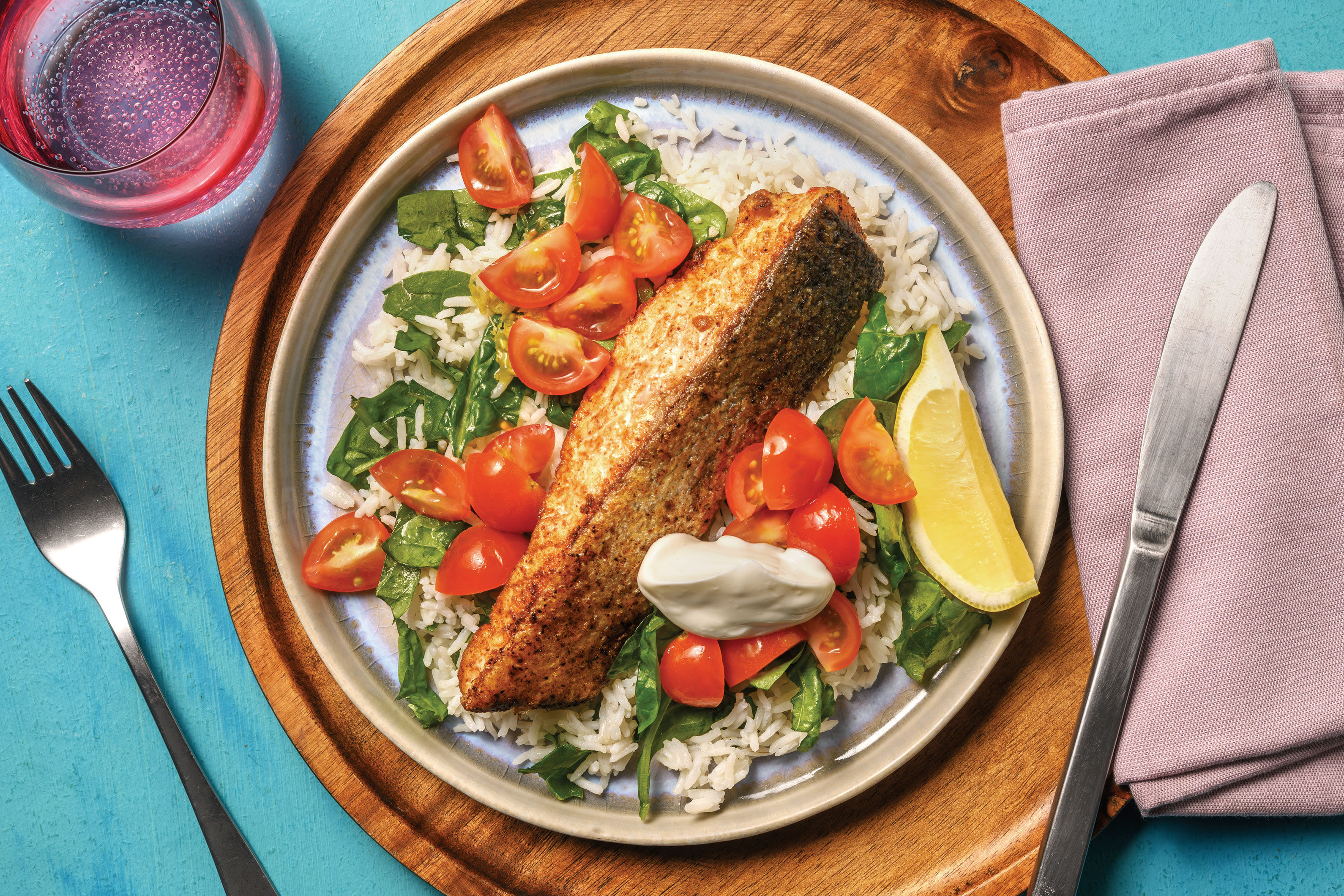 Easy Baja Salmon & Spinach Garlic Rice Recipe | HelloFresh