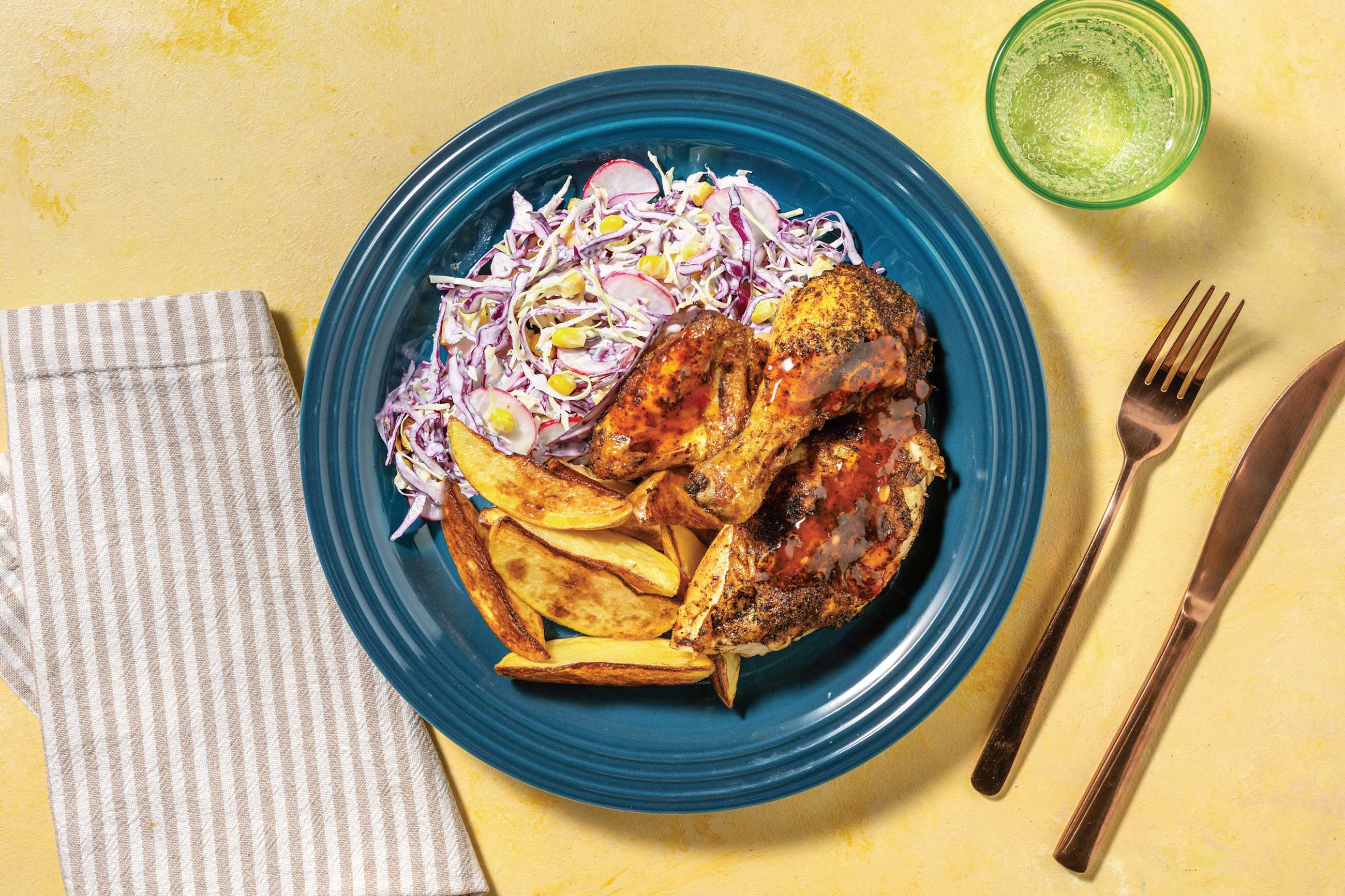 Peri Peri Roast Chicken & Wedges with Creamy Corn Slaw Recipe | HelloFresh