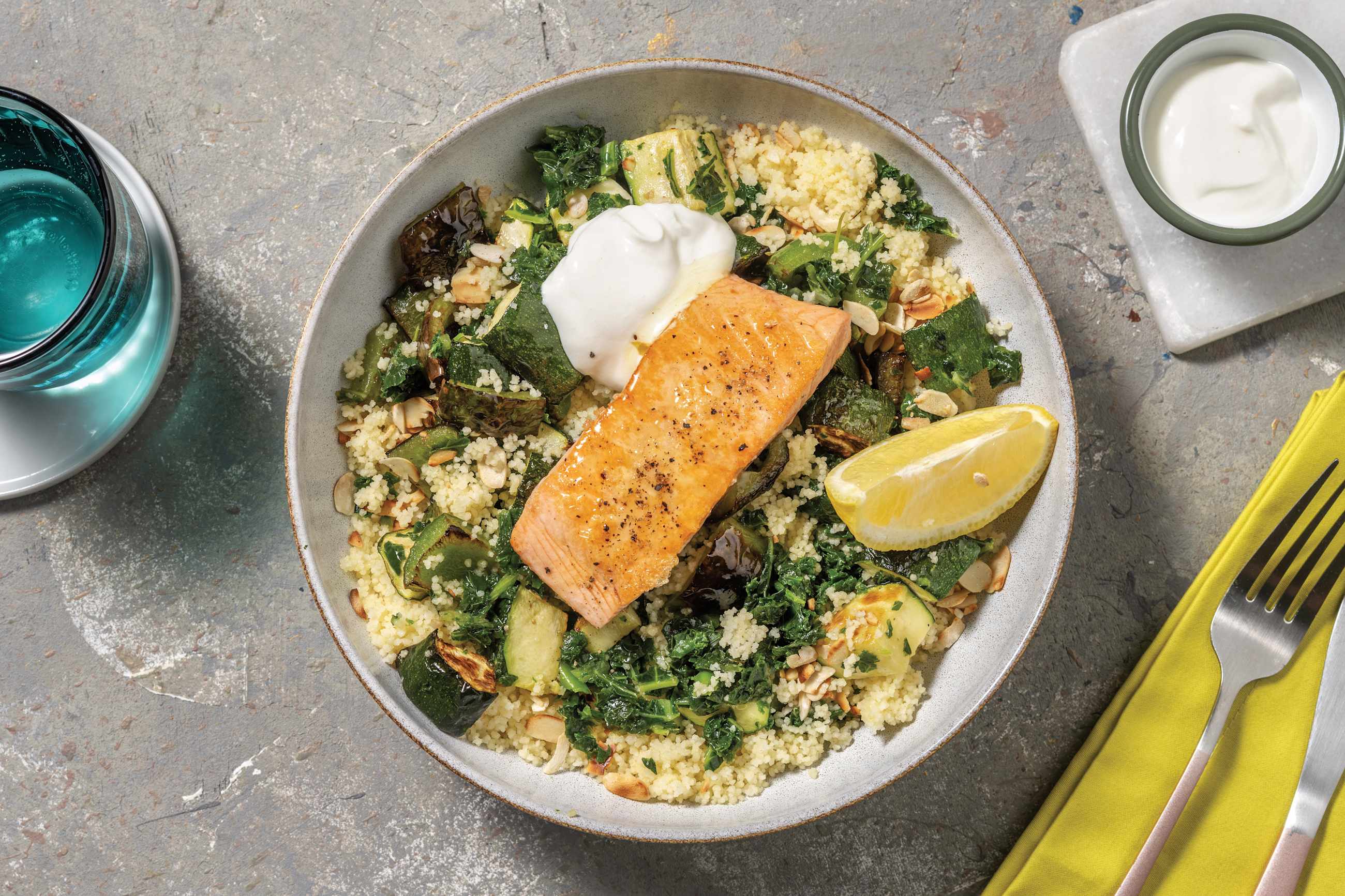 Lemon Salmon & Capsicum-Kale Couscous Recipe | HelloFresh