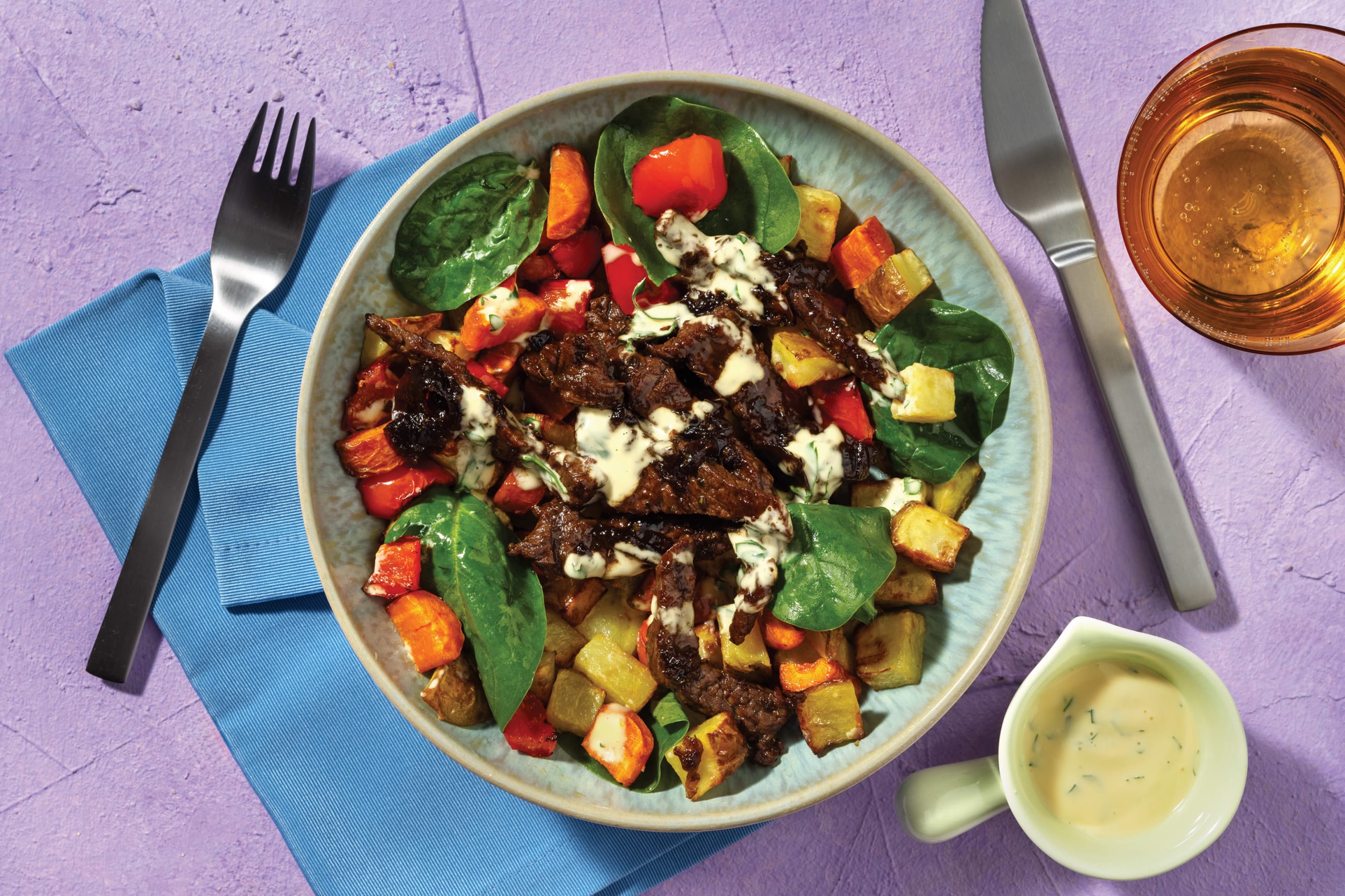 Sticky Chutney Beef Strips & Roast Courgette Recipe | HelloFresh