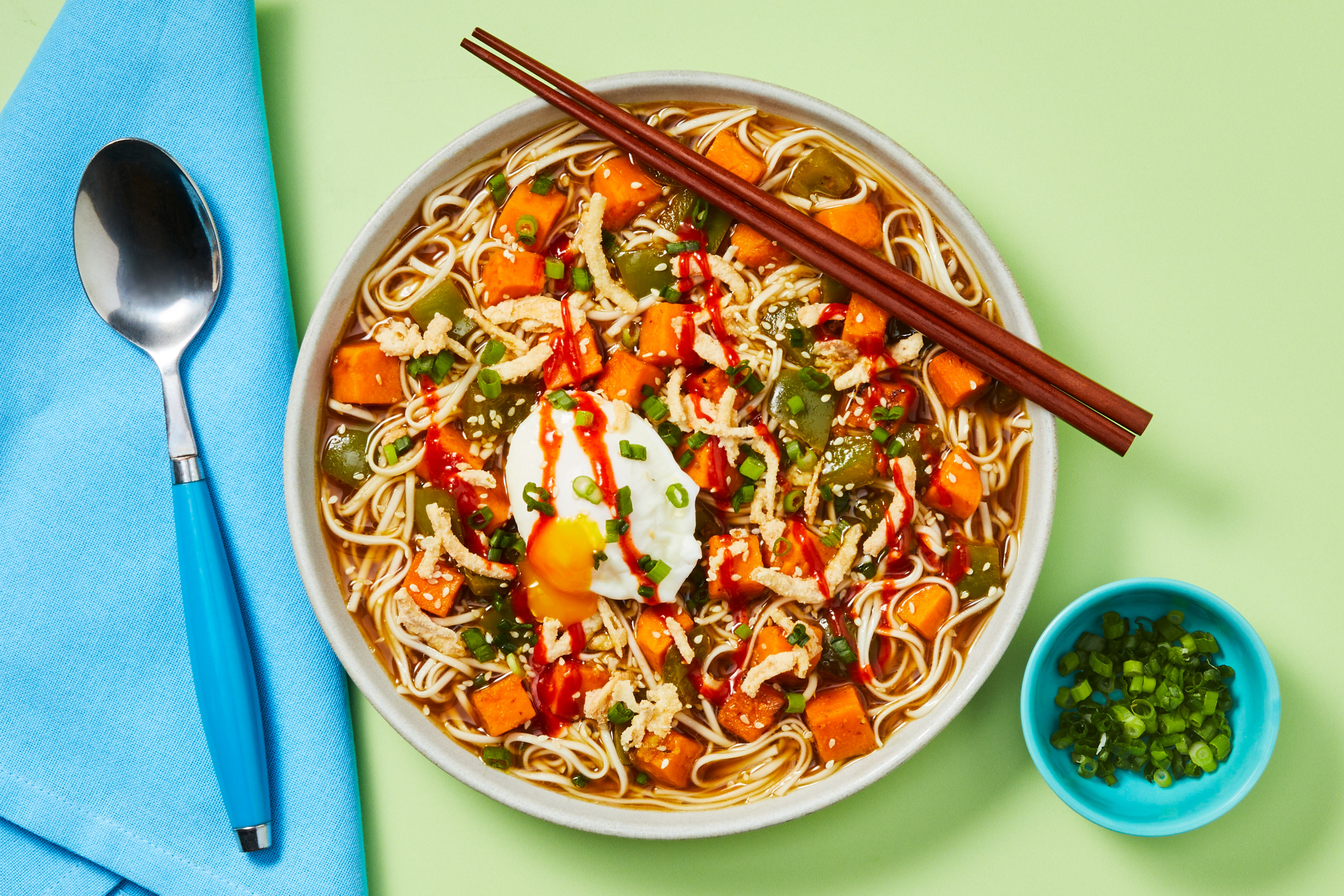 Sweet Potato Soy Ramen & Poached Eggs Recipe | HelloFresh