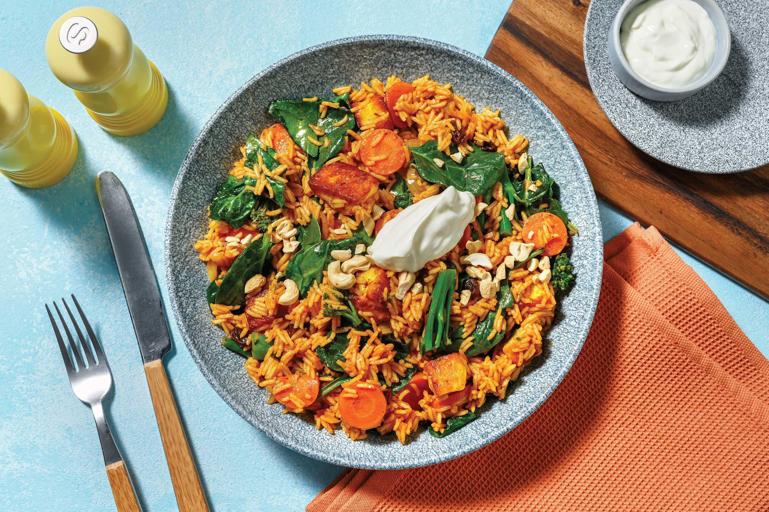 Indian-Spiced Chicken & Haloumi Veggie Biryani Recipe | HelloFresh