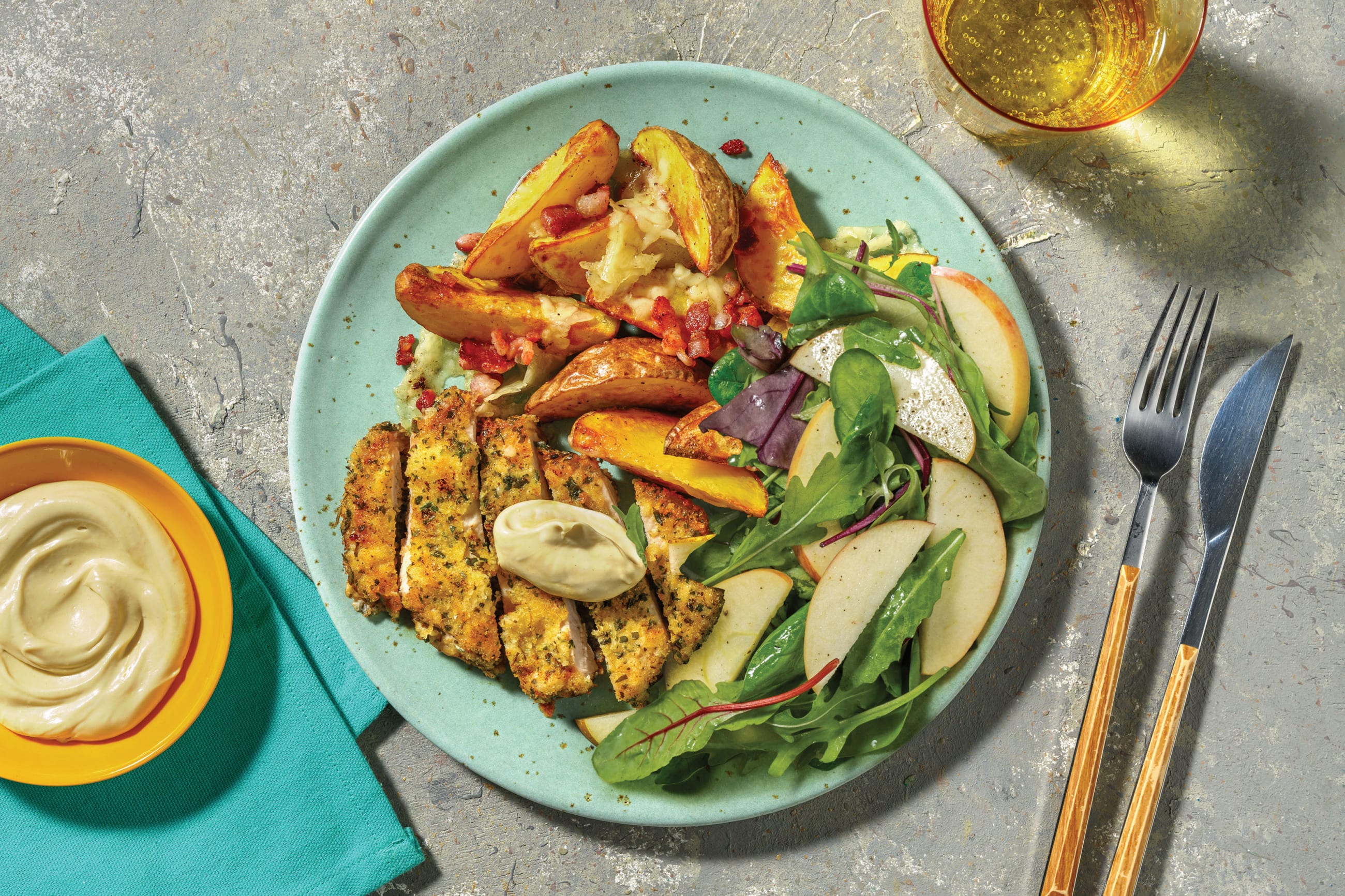 Crumbed Pork & Double Cheesy Bacon Wedges Recipe | HelloFresh