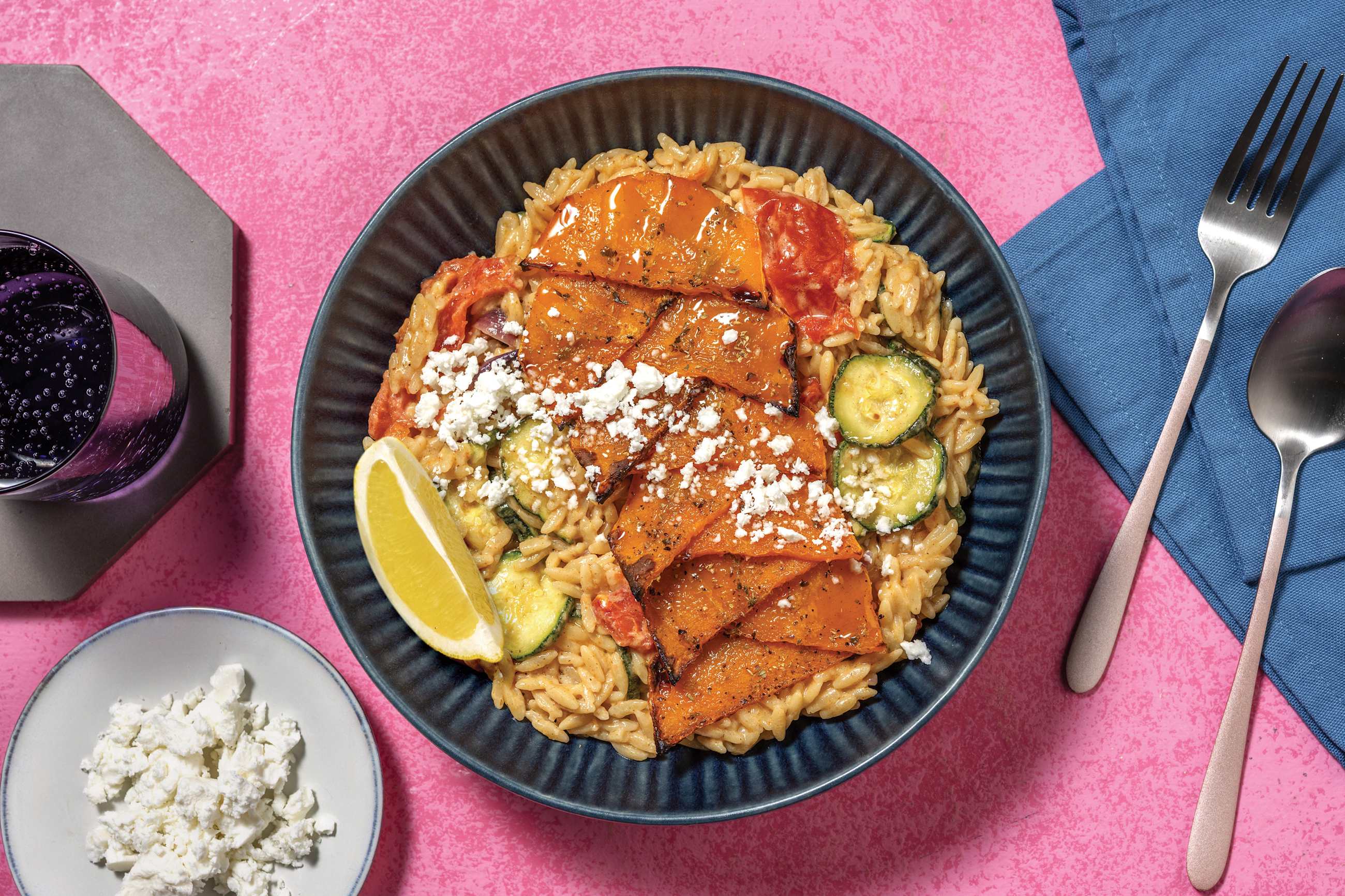 Honey Oregano Roast Pumpkin & Chicken Risoni Recipe | HelloFresh