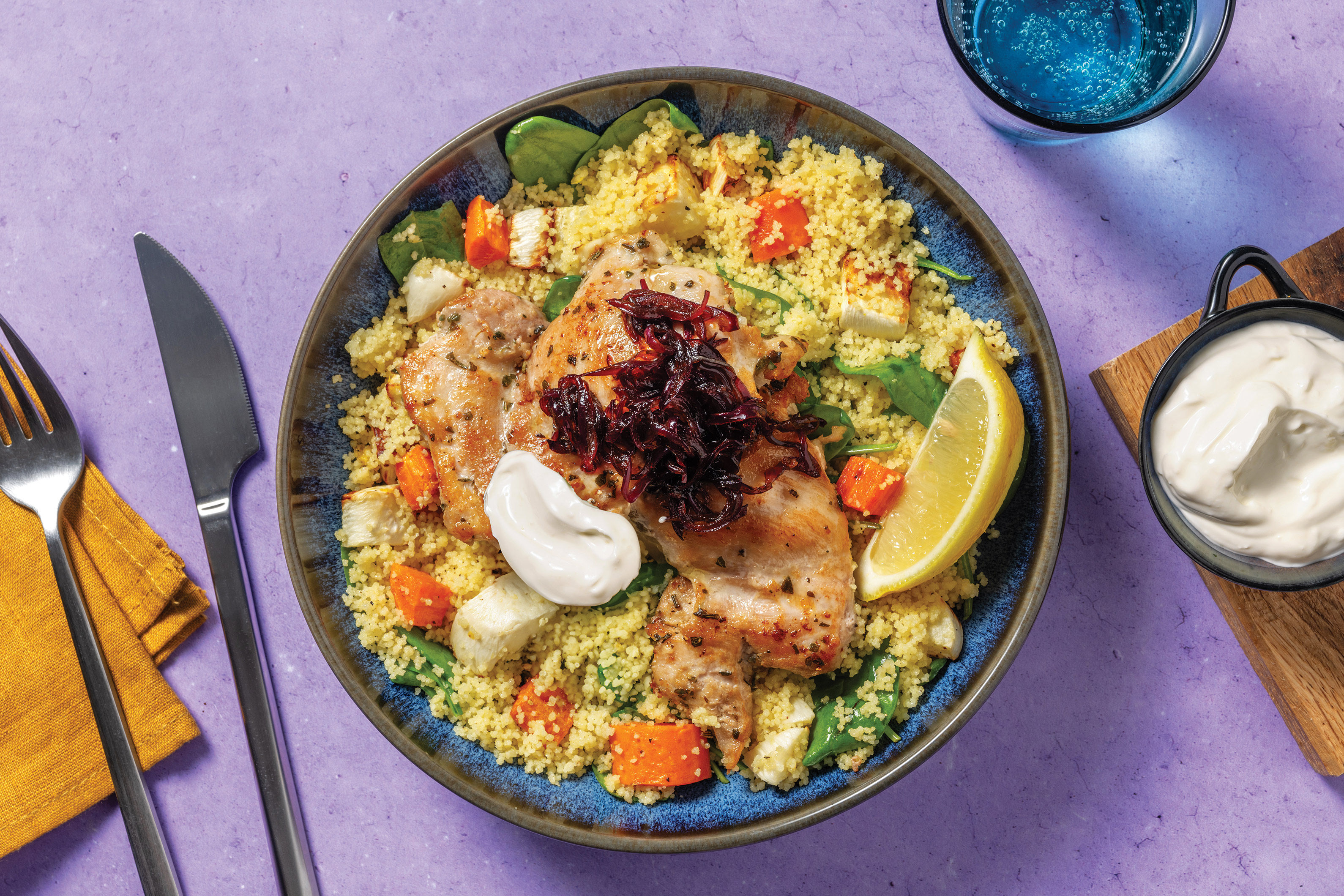 Garlicky Chicken & Roast Veggie Couscous Recipe | HelloFresh