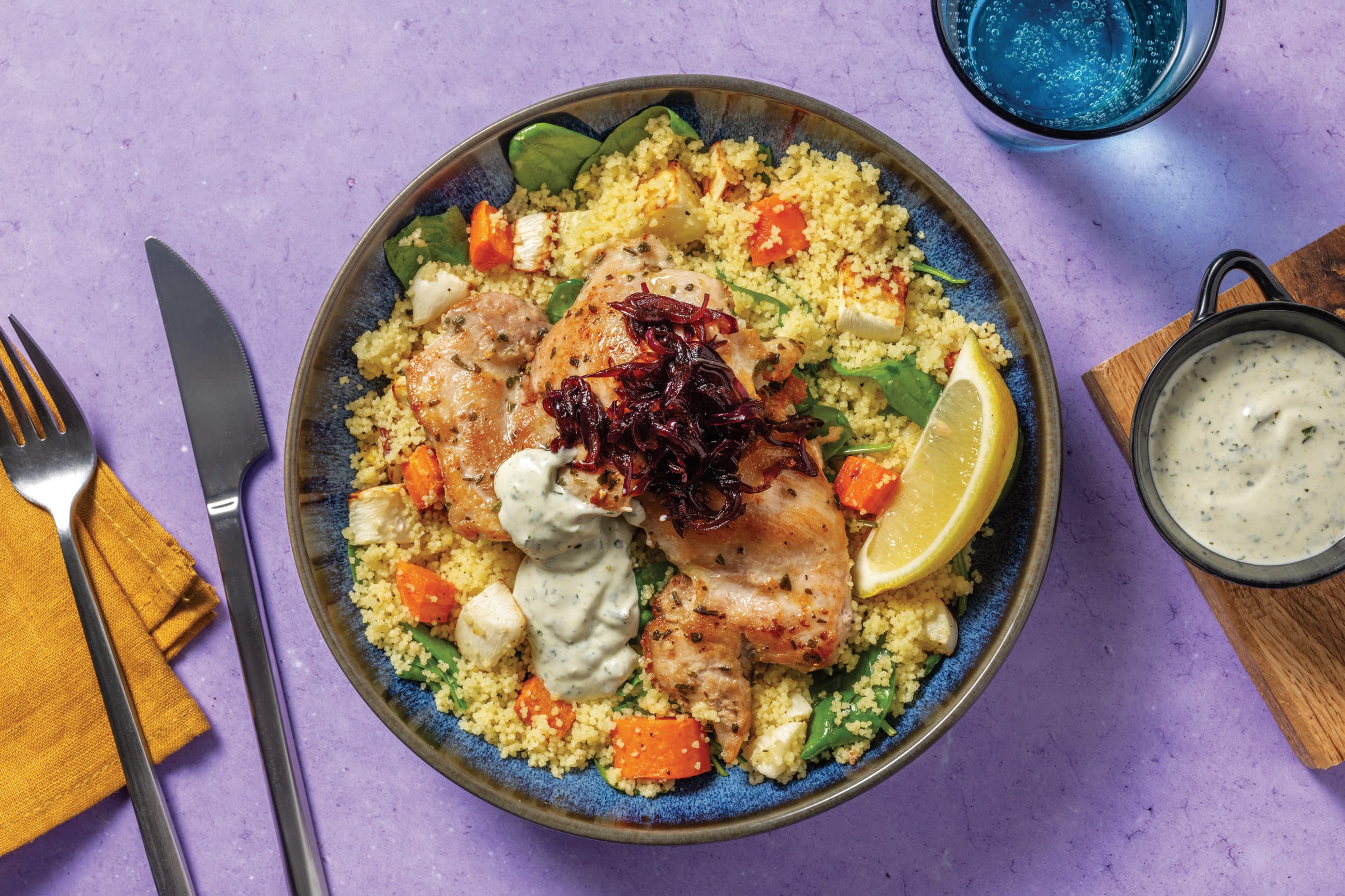 Garlicky Chicken & Baby Spinach Couscous Recipe | HelloFresh