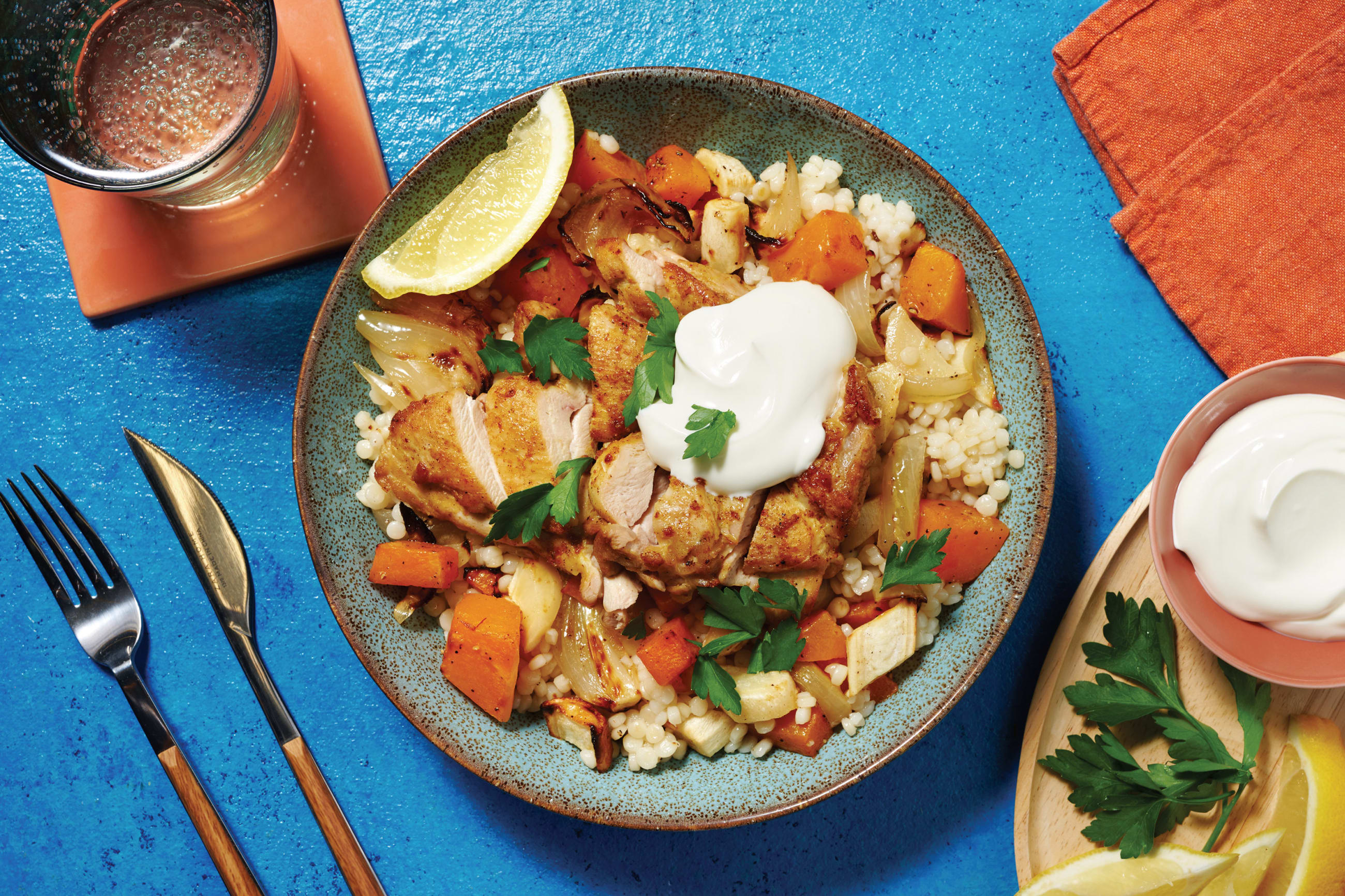 Double Chermoula Chicken & Veggie Pearl Couscous Recipe | HelloFresh