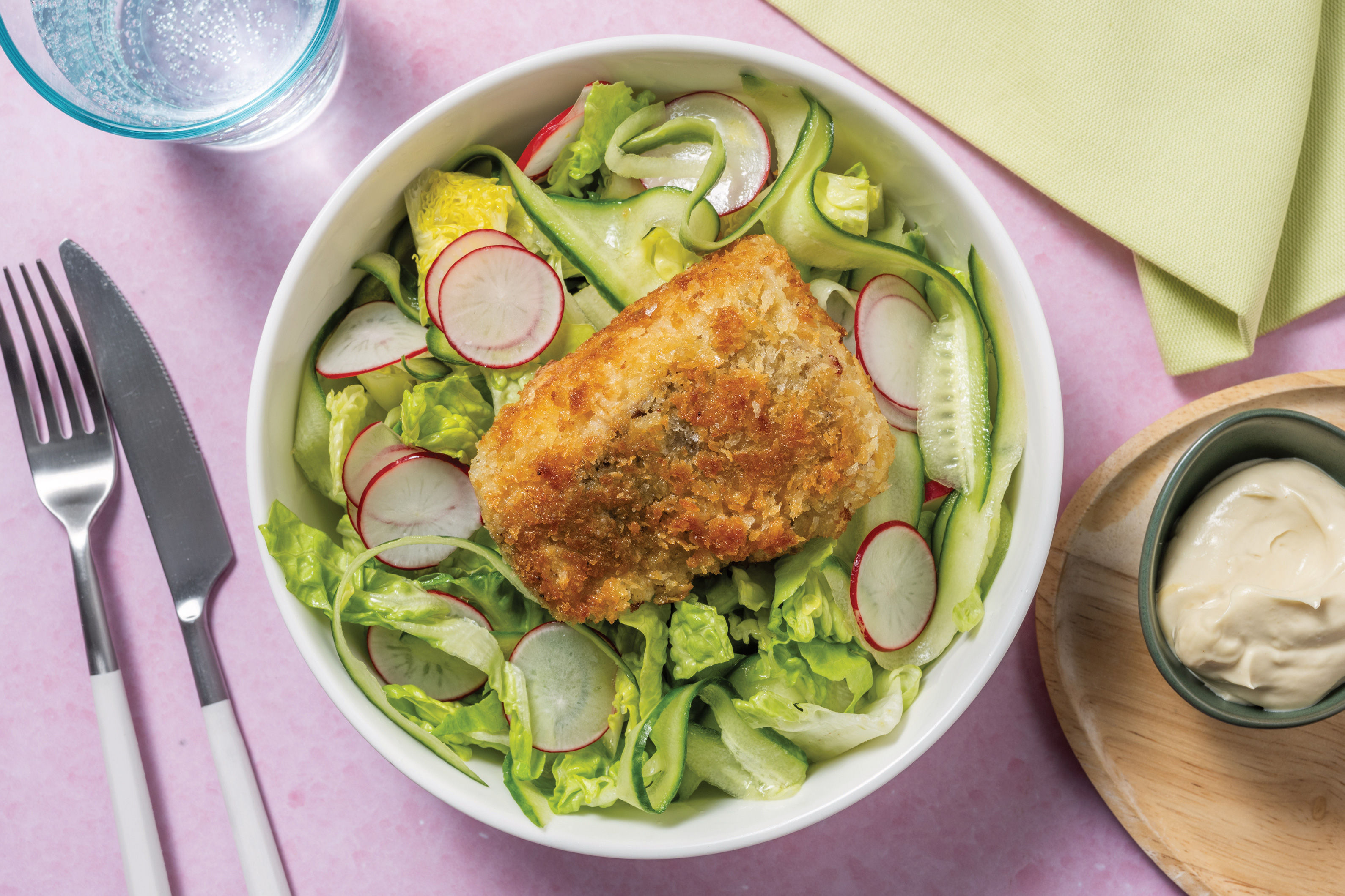 Quick Crumbed Fish & Lemony Radish Cos Salad Recipe | HelloFresh