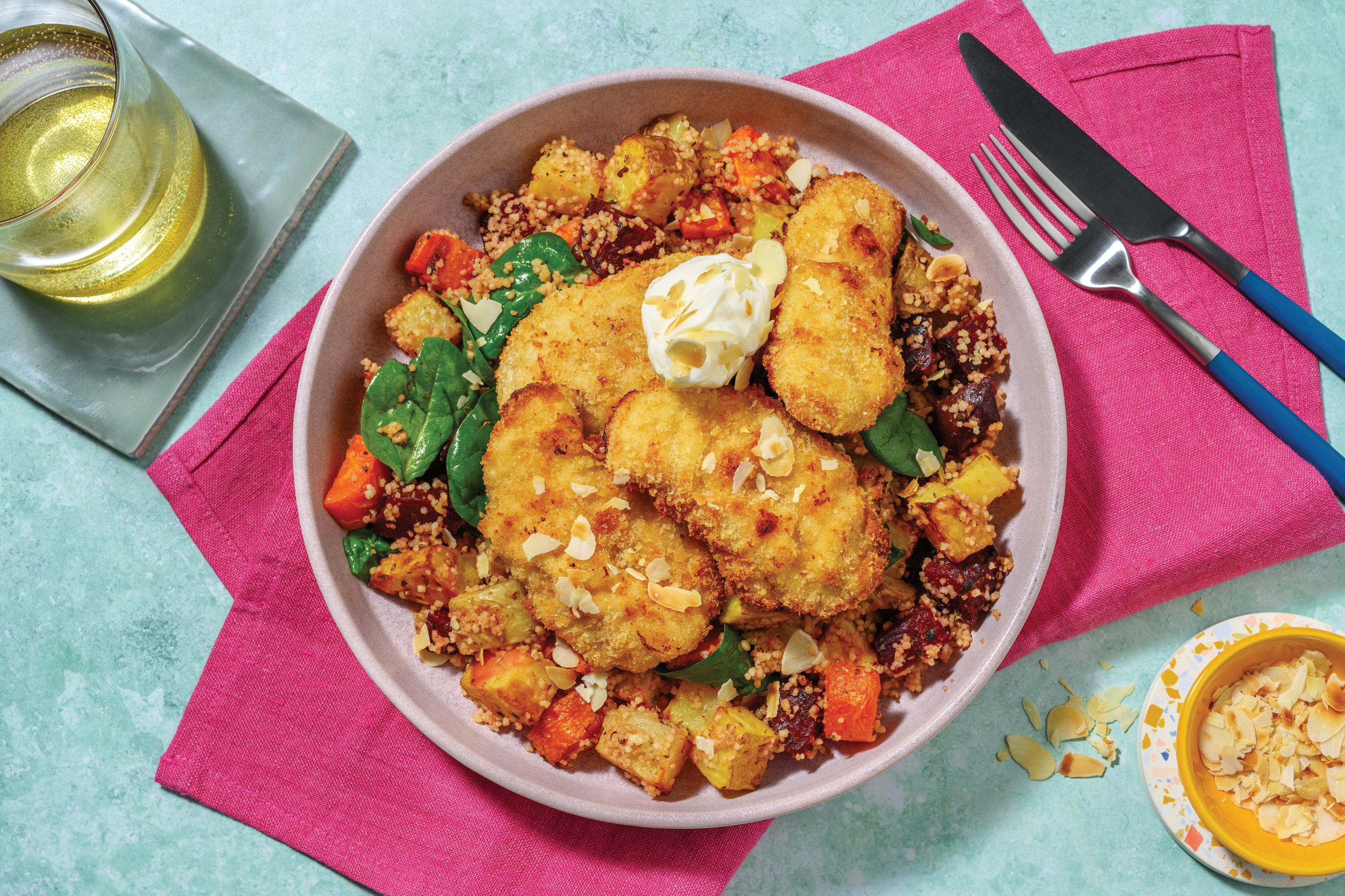 Double Plant-Based Crumbed Chick'n & Couscous Bowl Recipe | HelloFresh
