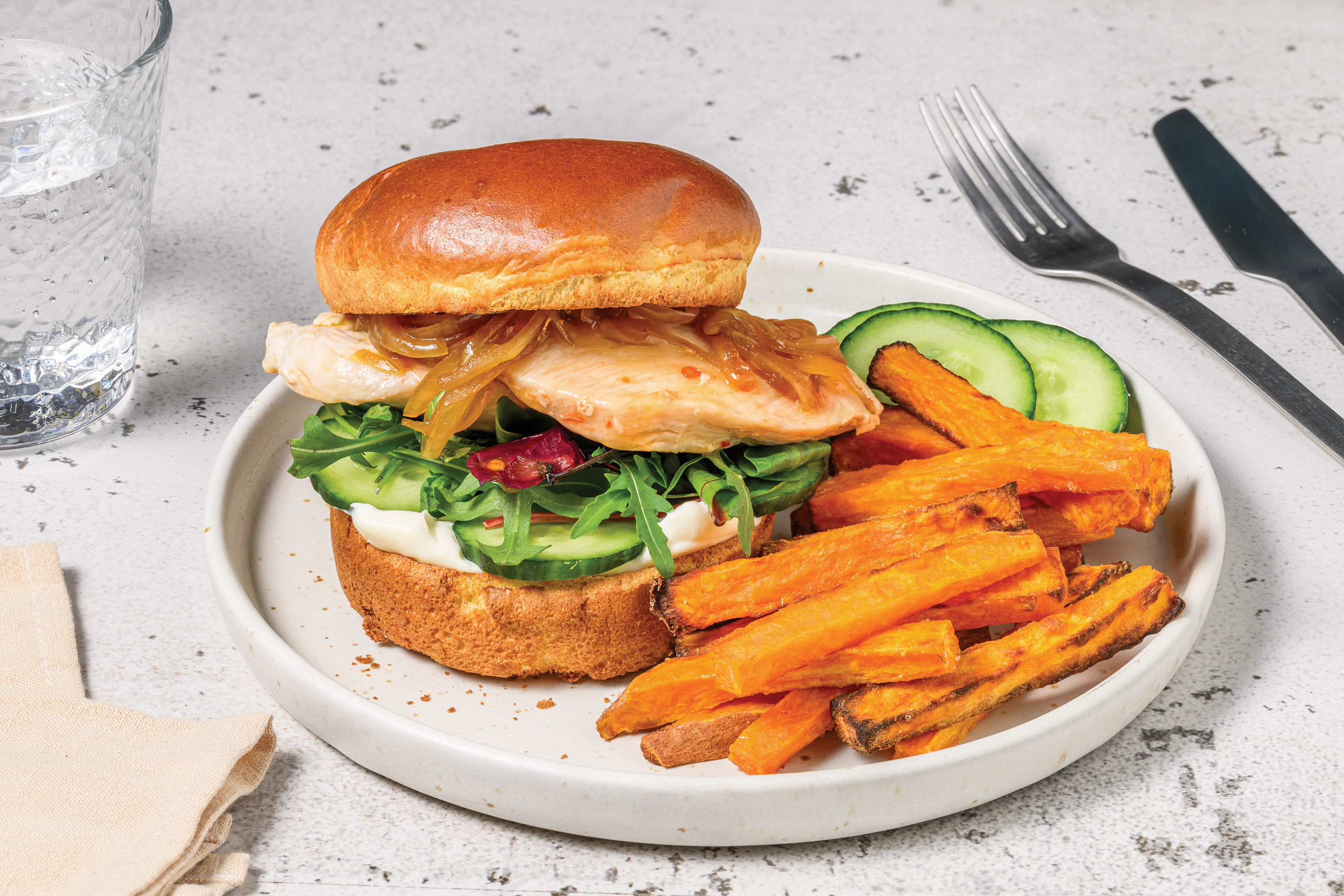Adobo-Style Double Chicken & Braised Onion Burger Recipe | HelloFresh