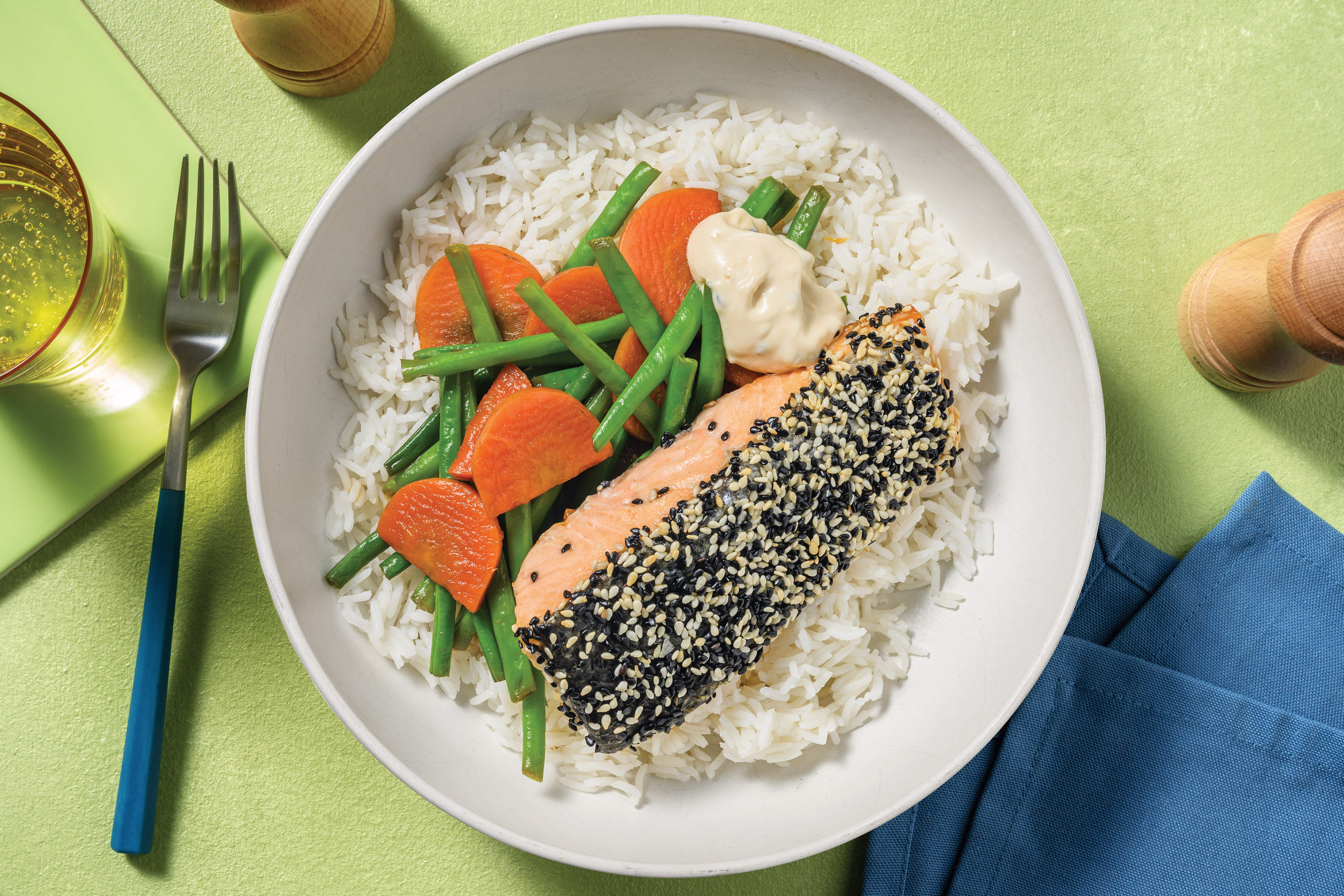 Double Sesame-Crusted Salmon & Ginger Veggies Recipe | HelloFresh