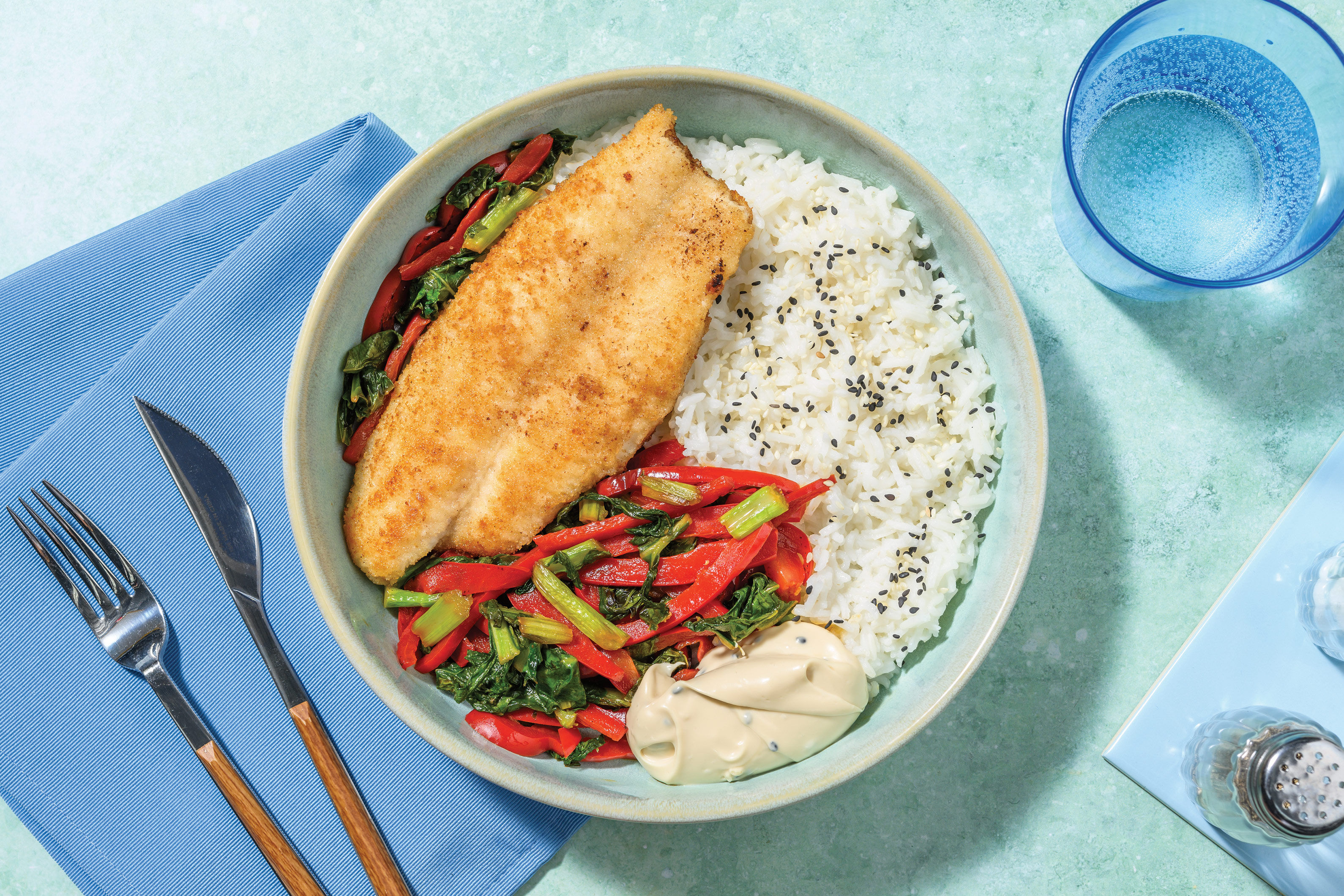 Crumbed Fish & Garlic Rice Bowl Recipe | HelloFresh