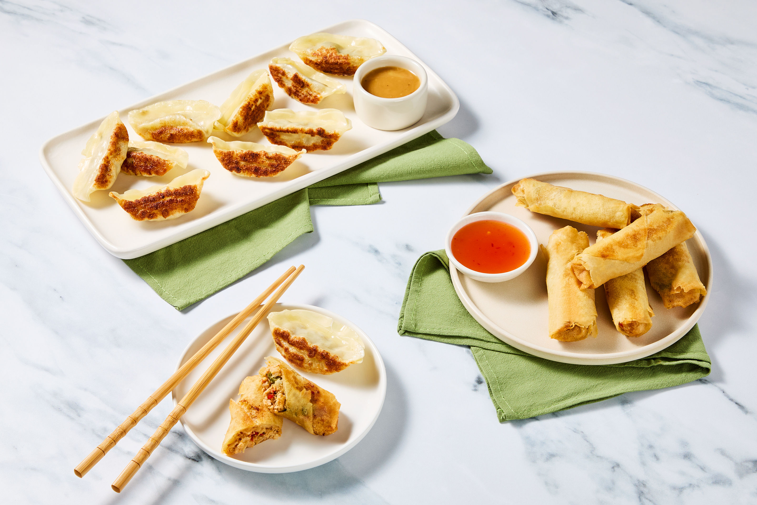 Sesame Ginger Chicken Dumplings & Thai Basil Chicken Spring Rolls ...
