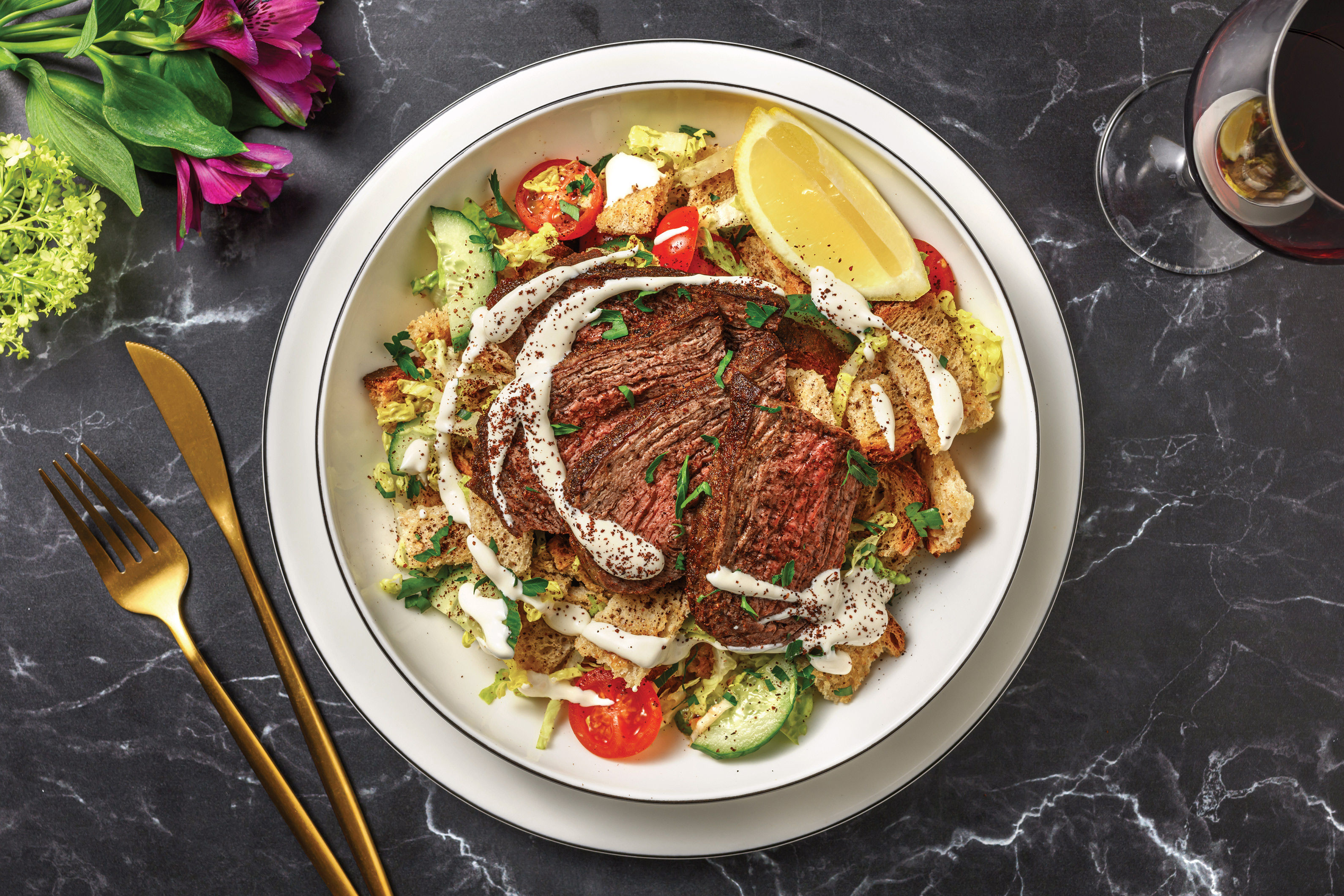 Middle Eastern Beef & Crouton Cos Salad Recipe | HelloFresh