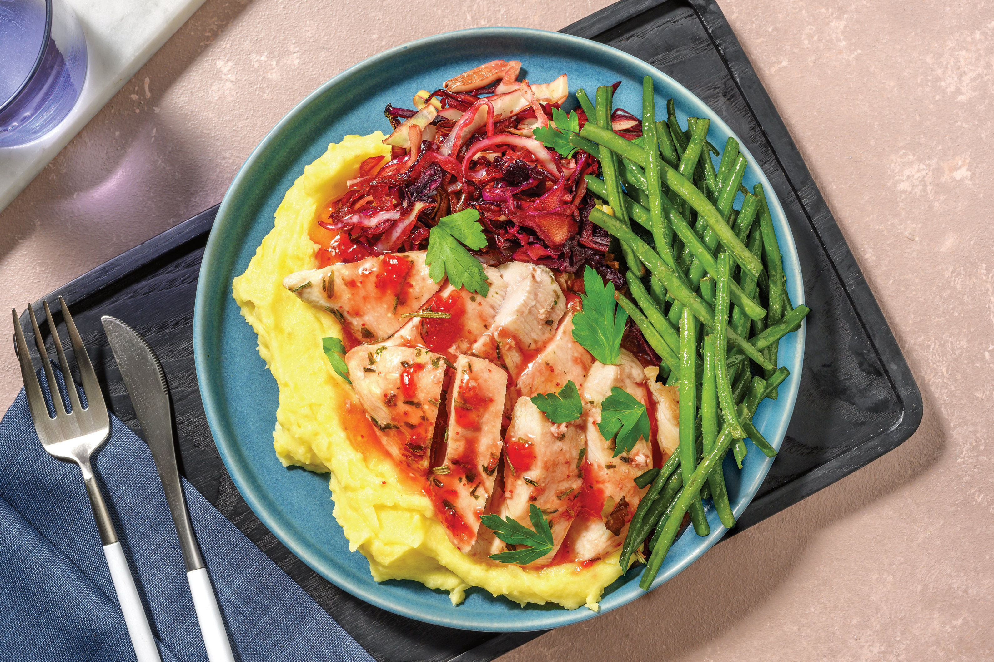 Herby Cherry-Glazed Chicken & Garlic Mash Recipe | HelloFresh