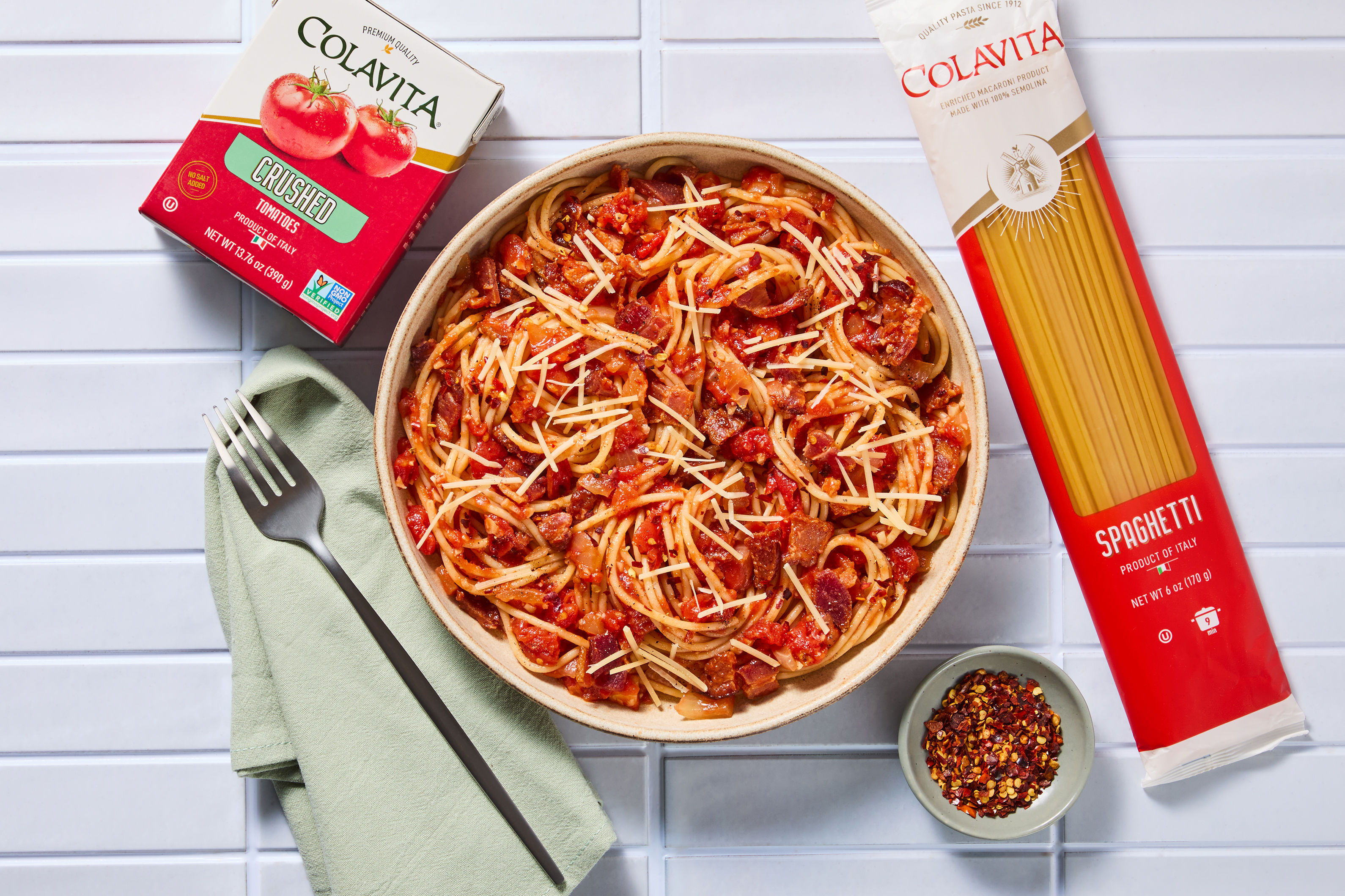 Spicy Spaghetti Amatriciana with Bacon Recipe | HelloFresh