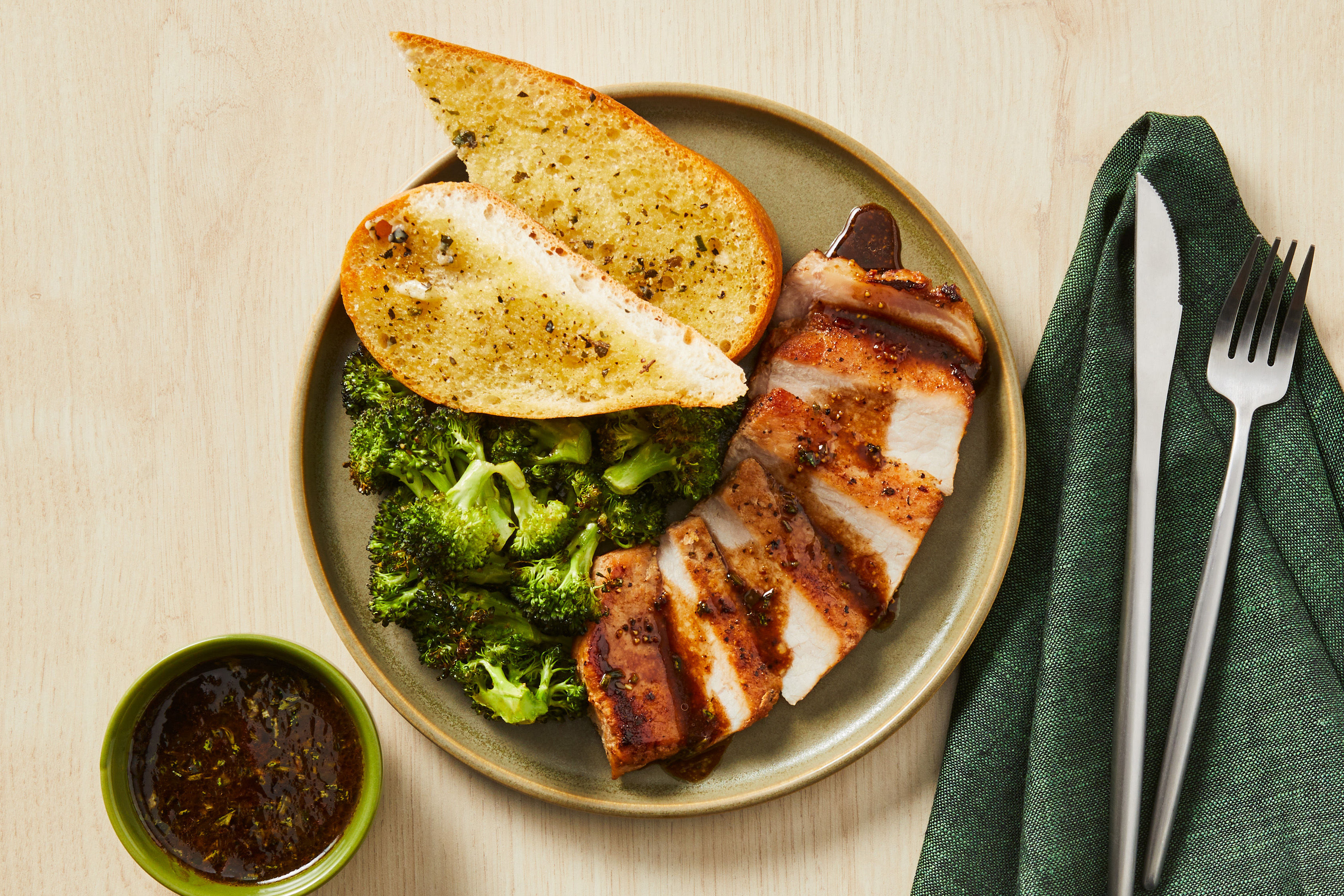 [SIDE VEG DOUBLE BROCCOLI] Balsamic Rosemary Pork Chops with Garlic ...