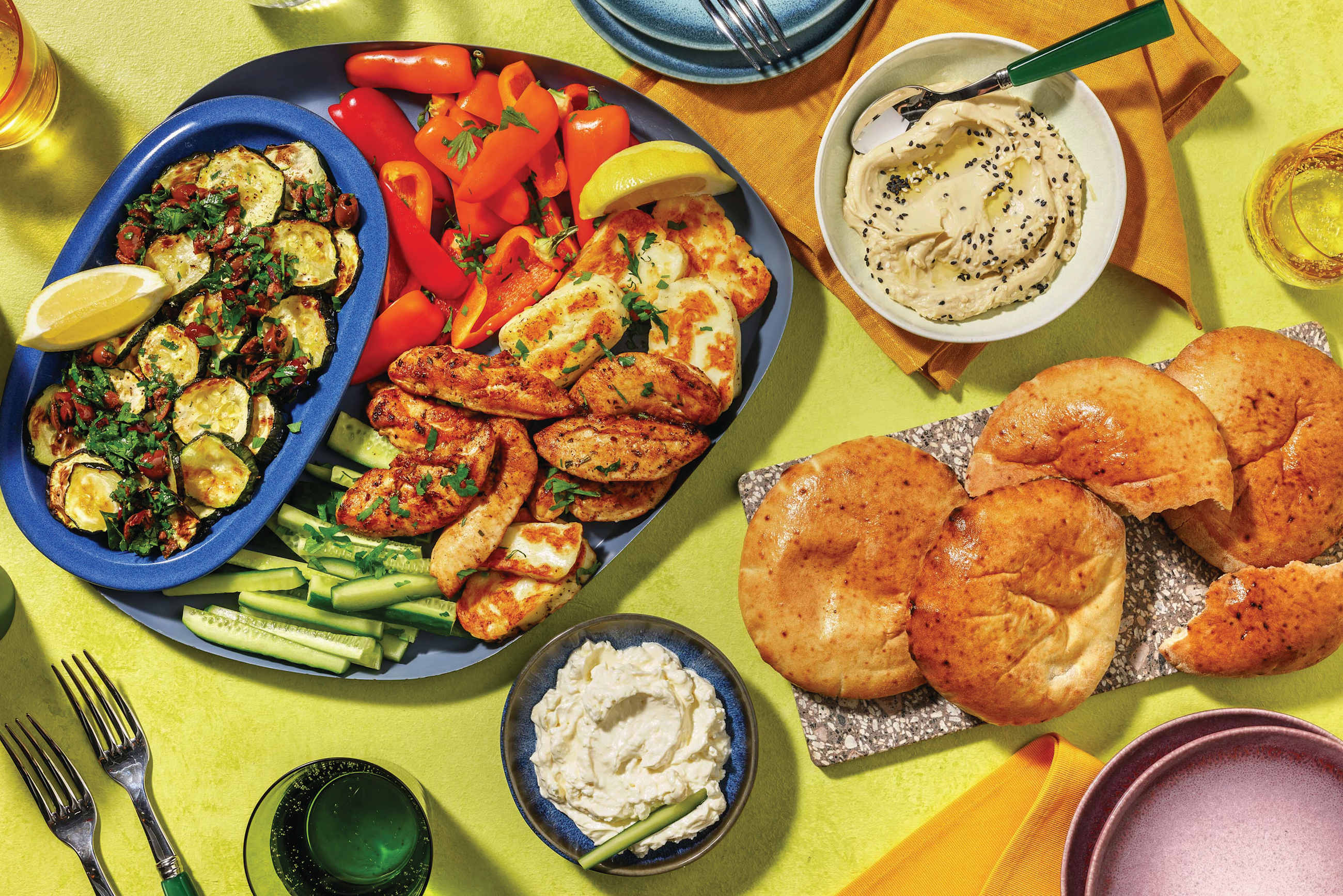 Greek Garlic Chicken & Haloumi Mezze Platter Recipe | HelloFresh