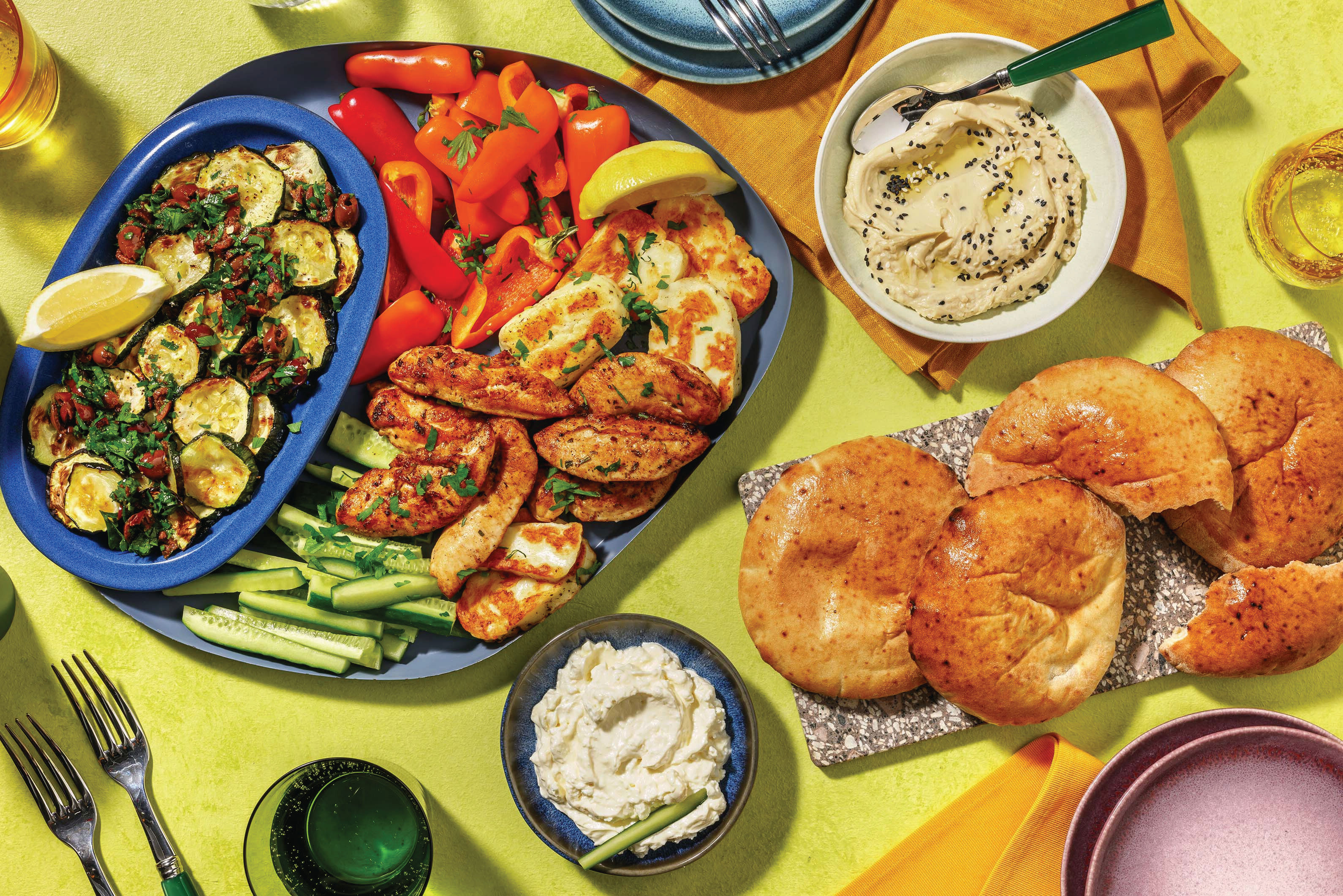 Greek Garlic Chicken & Haloumi Mezze Platter Recipe | HelloFresh