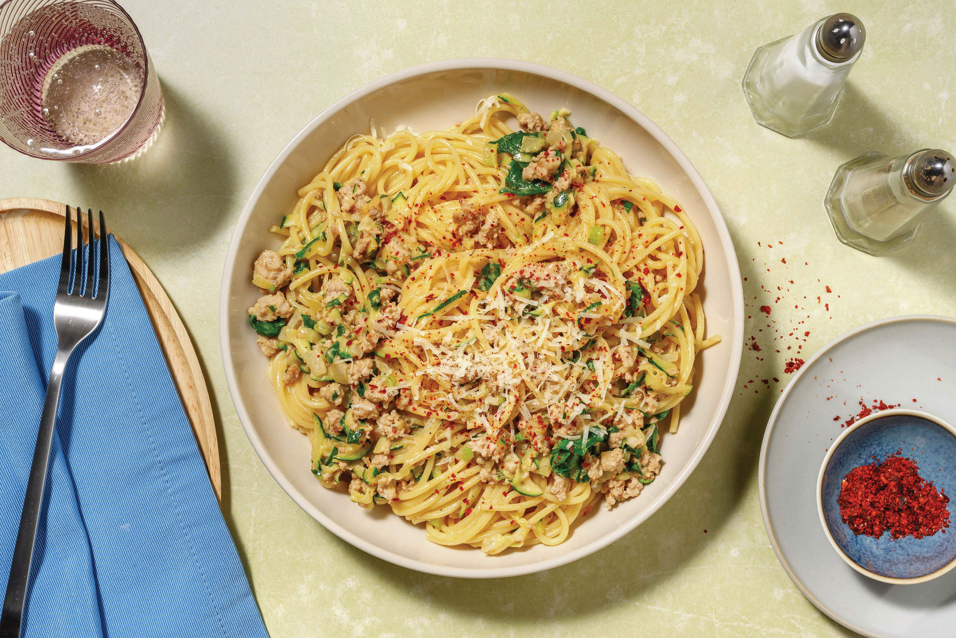 Quick Creamy Pork, Bacon & Courgette Fusilli Recipe | HelloFresh