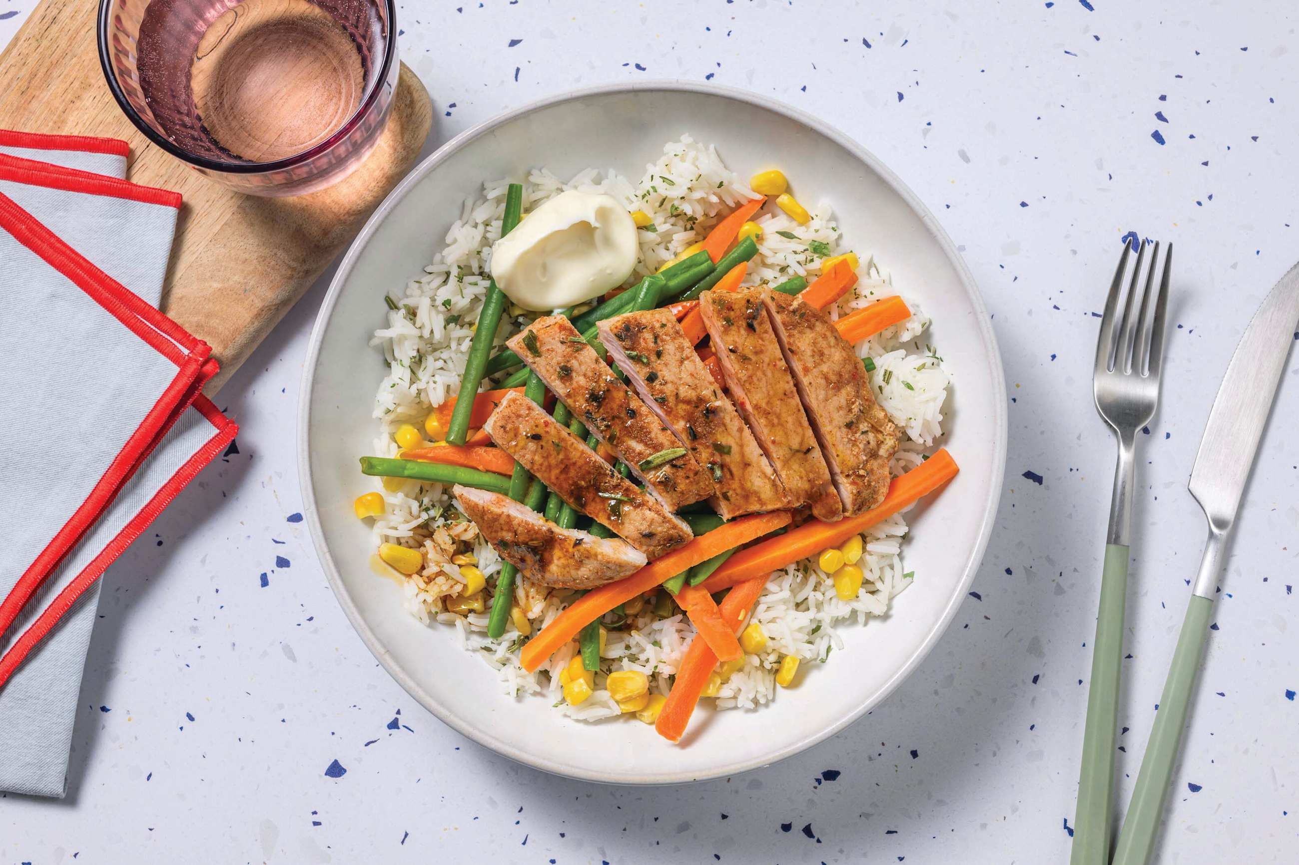 Peri-Peri Pork Steaks & Broc, Cauli & Corn Rice Recipe | HelloFresh