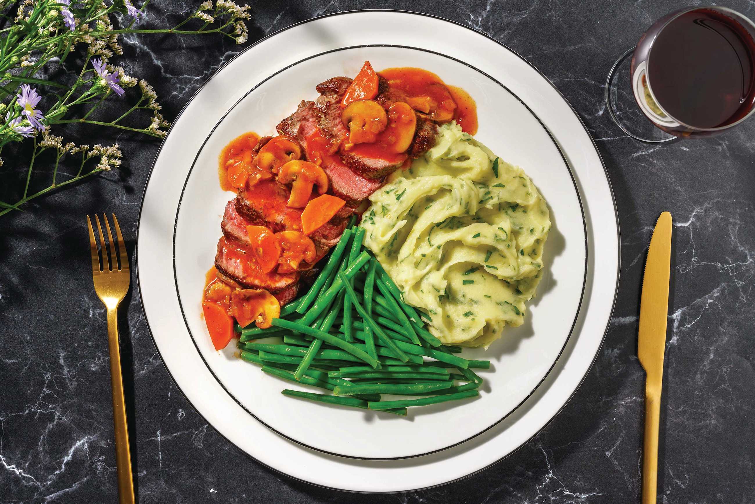 Beef Fillet Steak & Bourguignon Mushroom Sauce Recipe | HelloFresh
