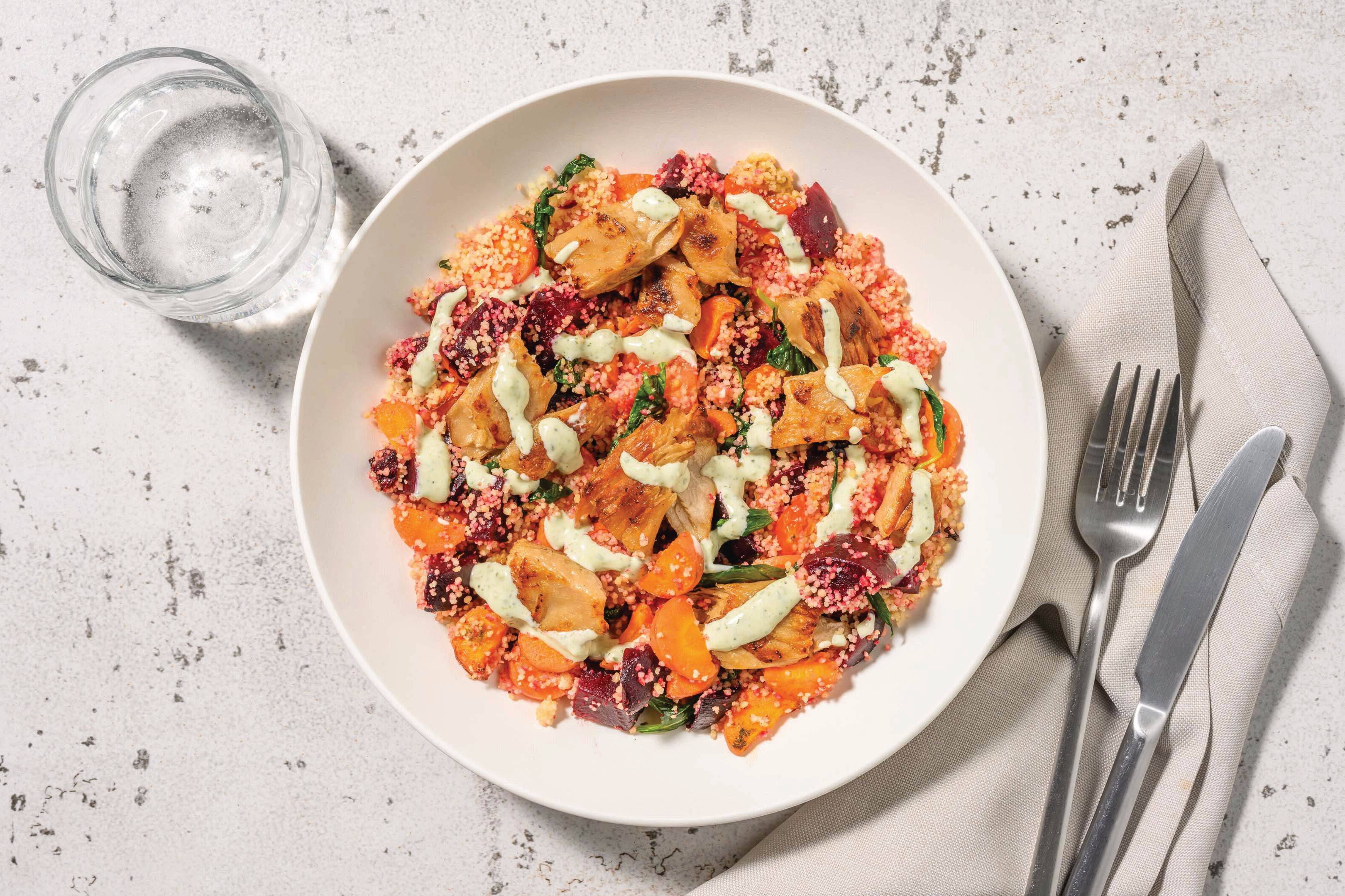 Double Plant-Based Chick’n & Herby Veggie Couscous Recipe | HelloFresh