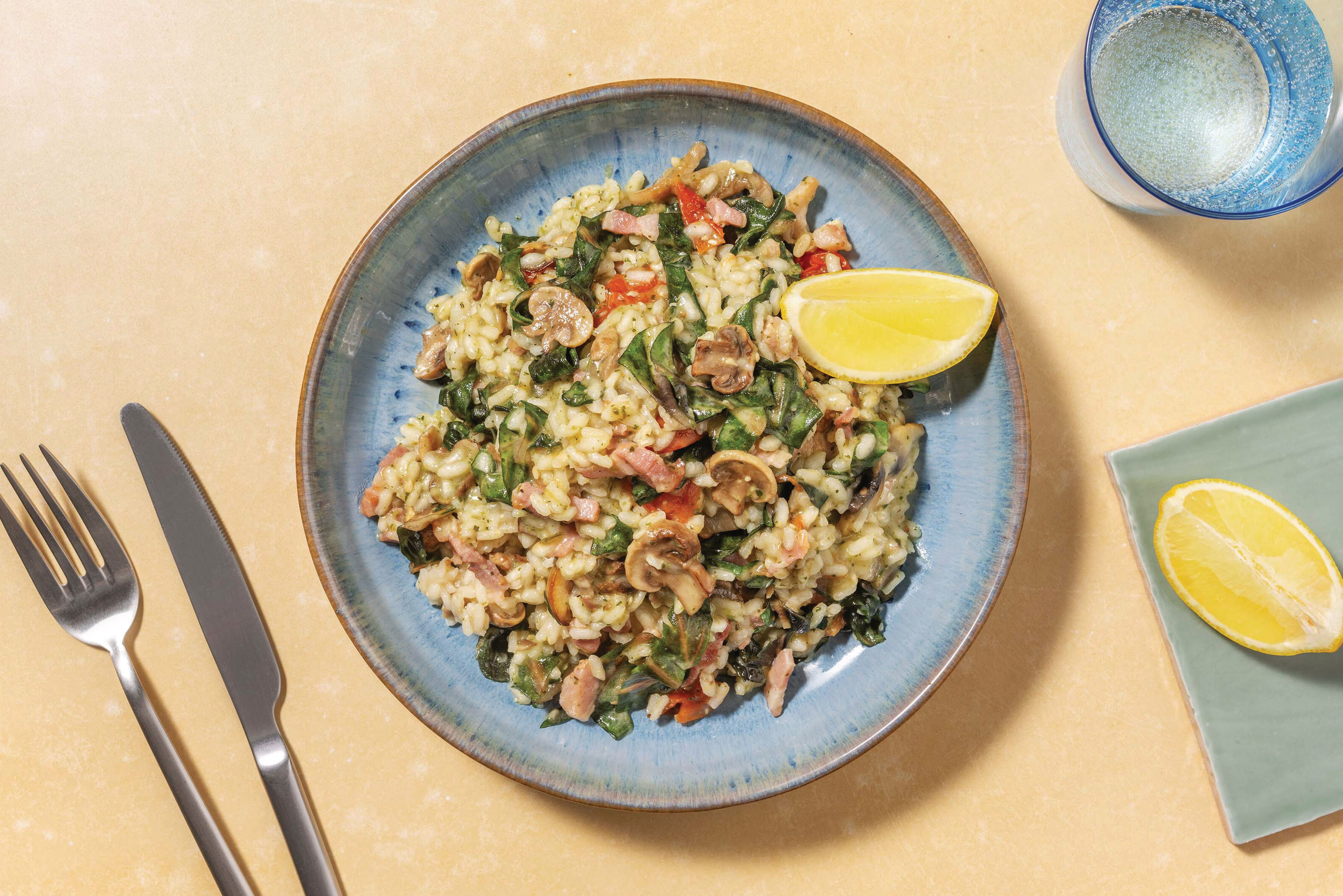 Easy Bacon & Mushroom Basil Pesto Risotto Recipe | HelloFresh