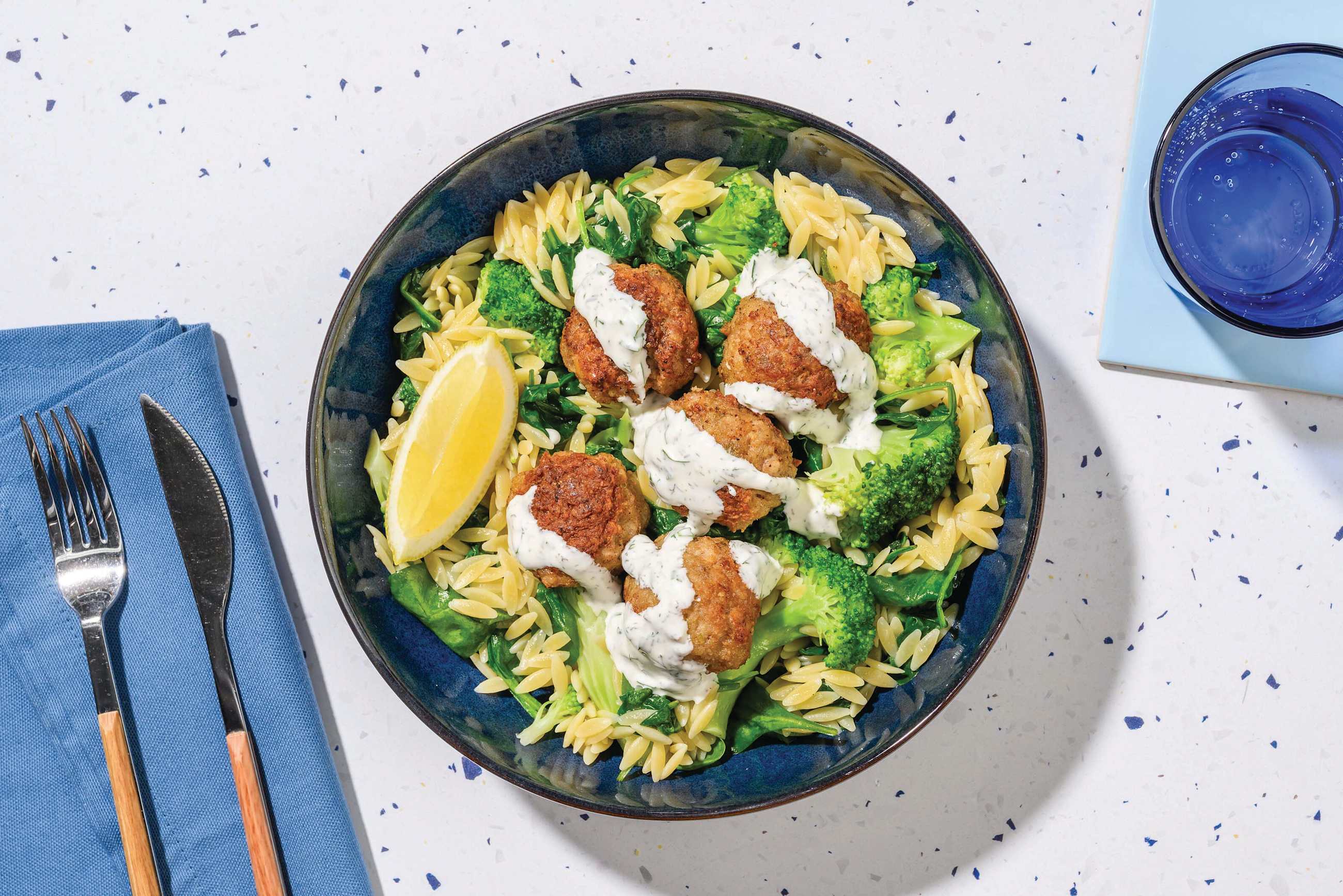 Herby Pork Meatballs & Broccoli Risoni Salad Recipe | HelloFresh