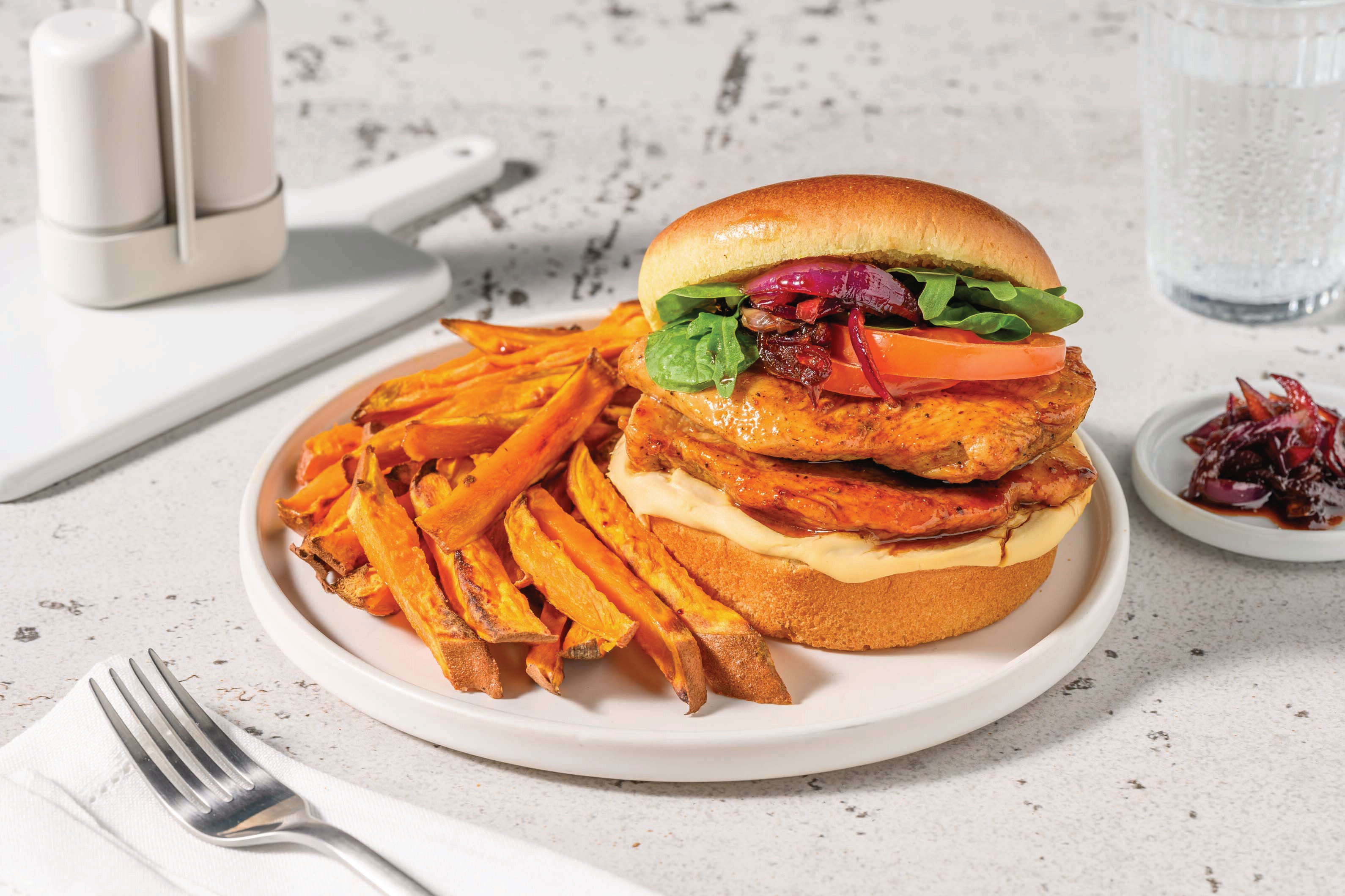 Herby Chicken Burger & Garlic Hummus Recipe | HelloFresh