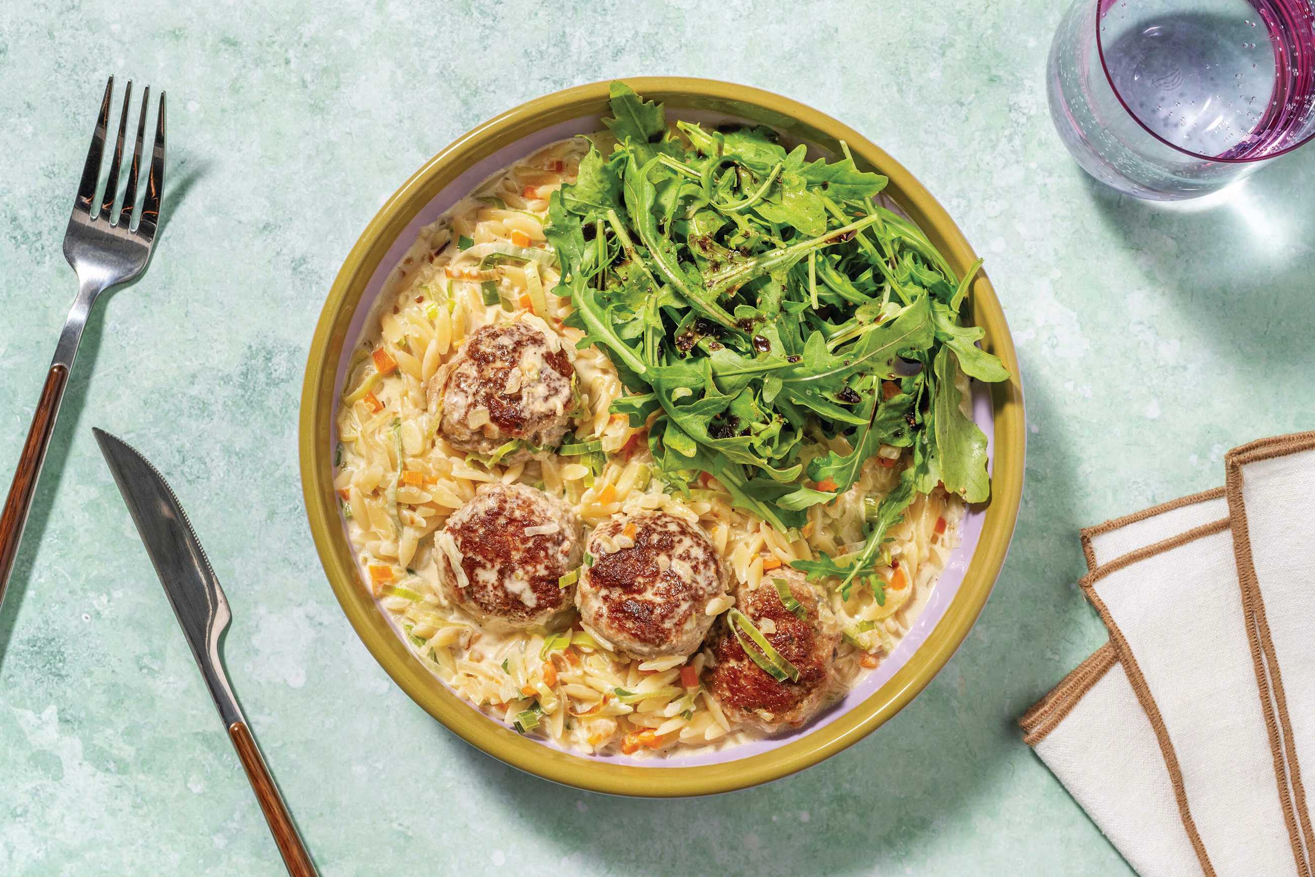 Creamy Pork Meatball & Leek Risoni Recipe | HelloFresh